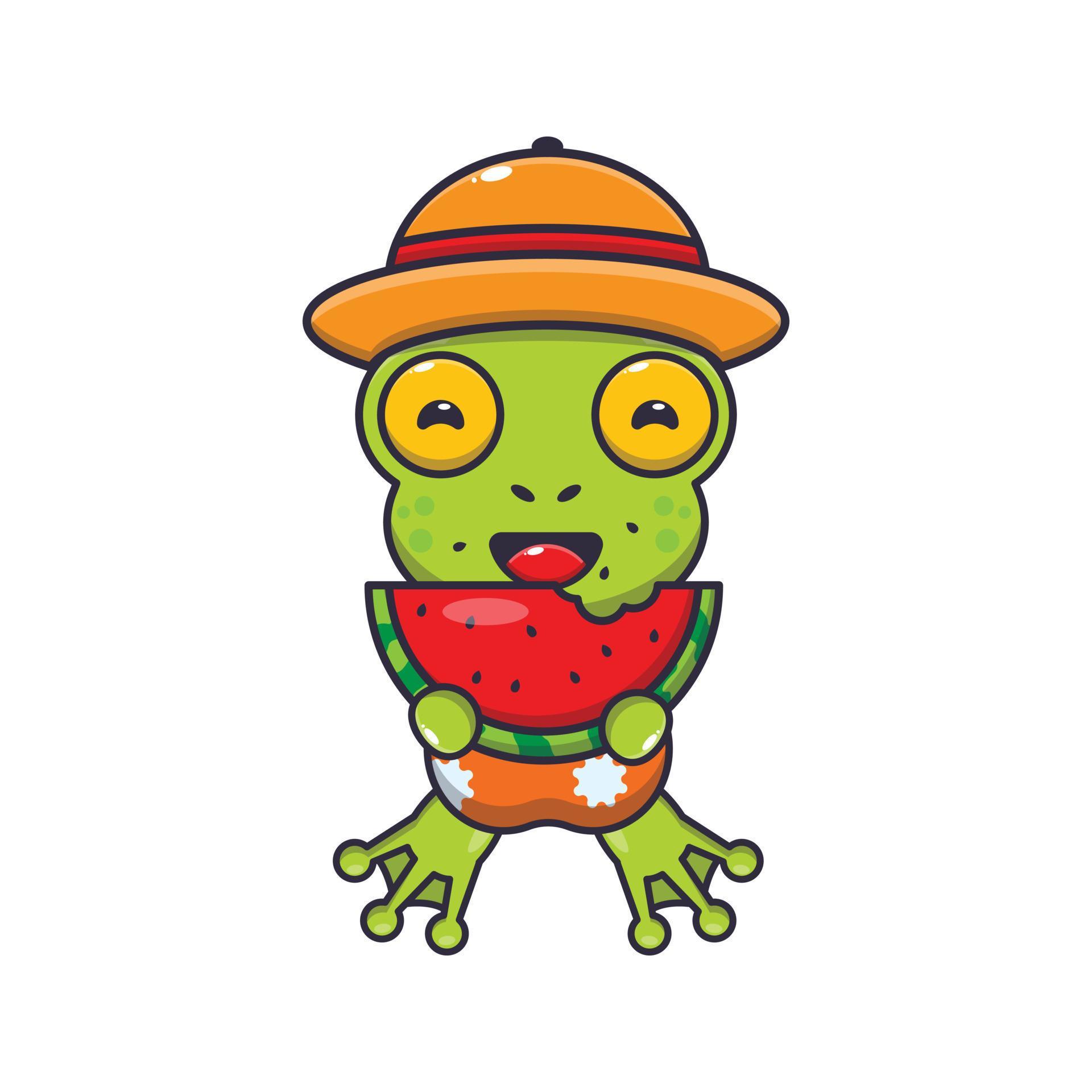 Cute Frog Eating Fresh Watermelon Cartoon Illustration 11622320 Vector Art At Vecteezy