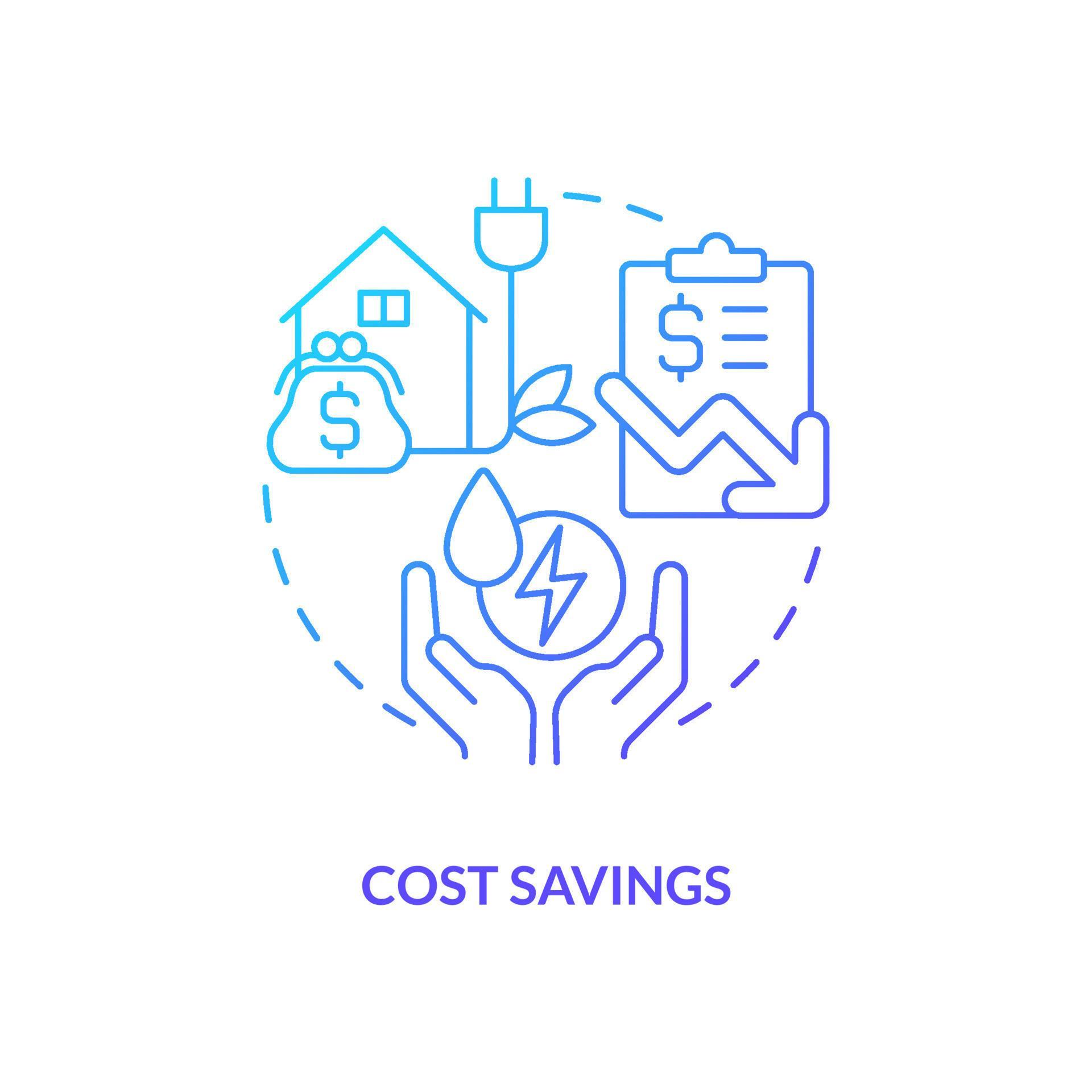 Cost savings blue gradient concept icon. Power conservation at home. Energy efficiency benefit ...