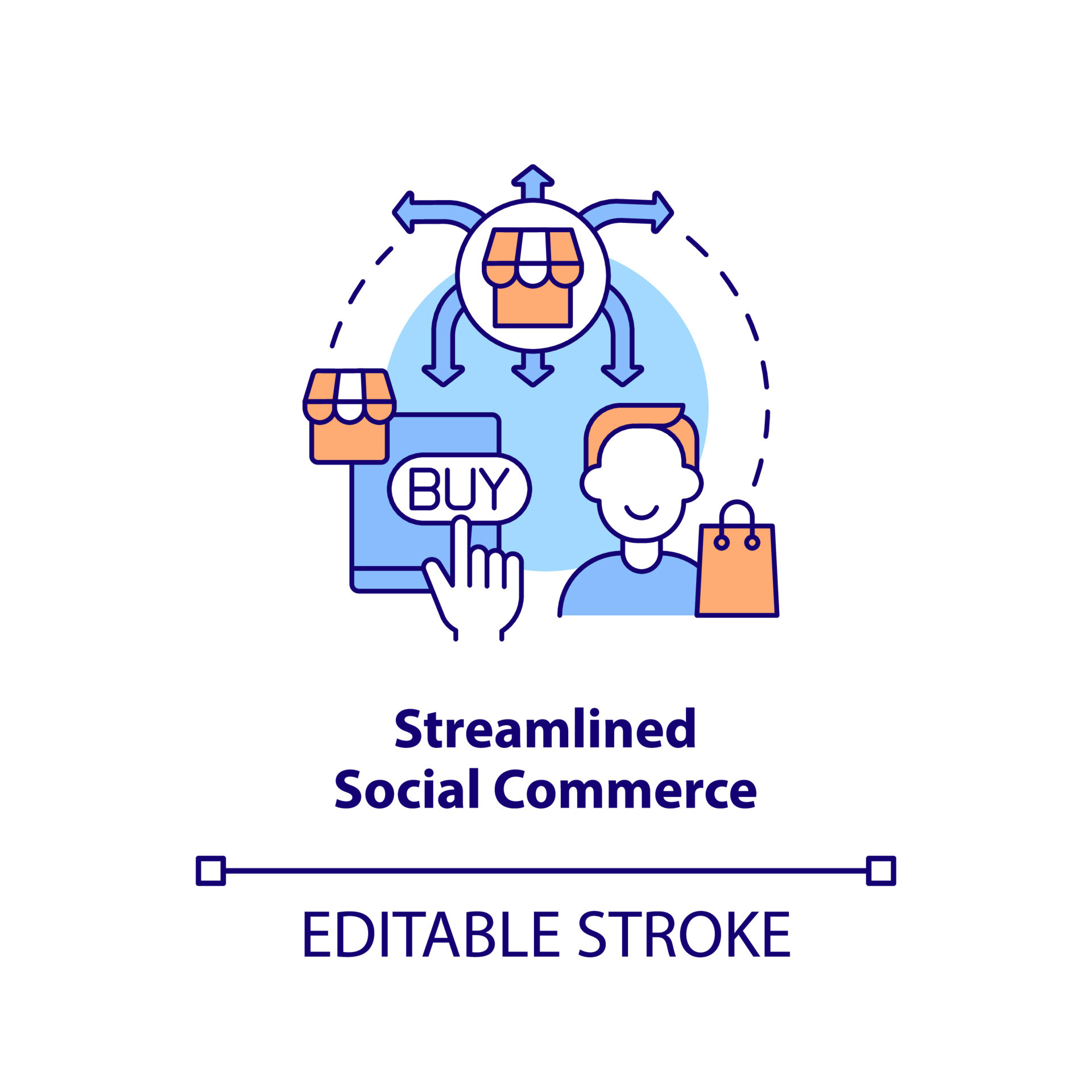 Streamlined social commerce concept icon. E commerce. Social media ... Streamlined social commerce concept icon. E commerce. Social media ...