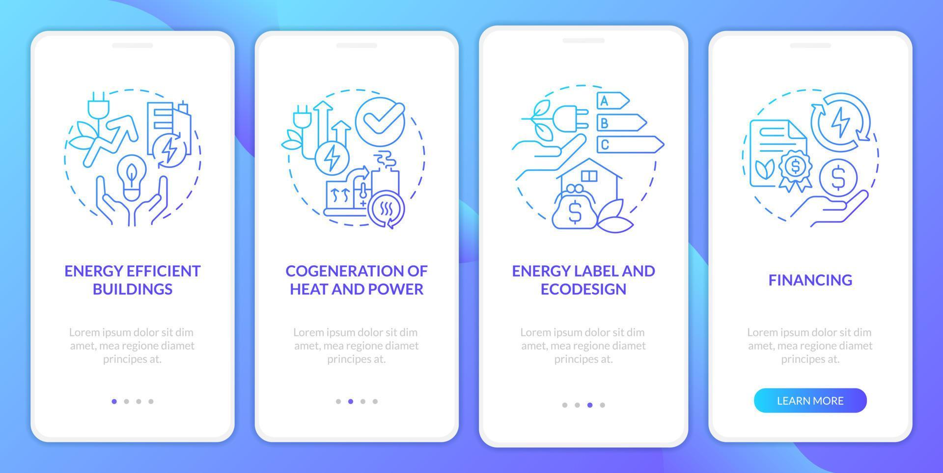 Energy Efficiency And Conservation Blue Gradient Onboarding Mobile App