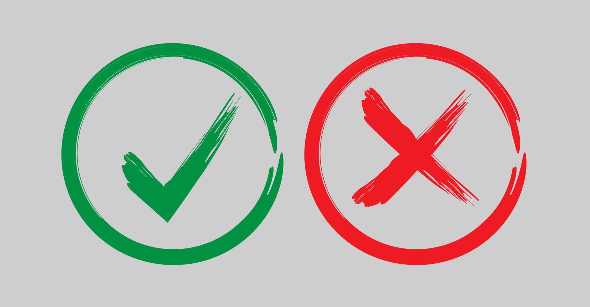 Acceptance and rejection symbol vector, Circle brush stroke borders. Symbolic OK and X icon ...