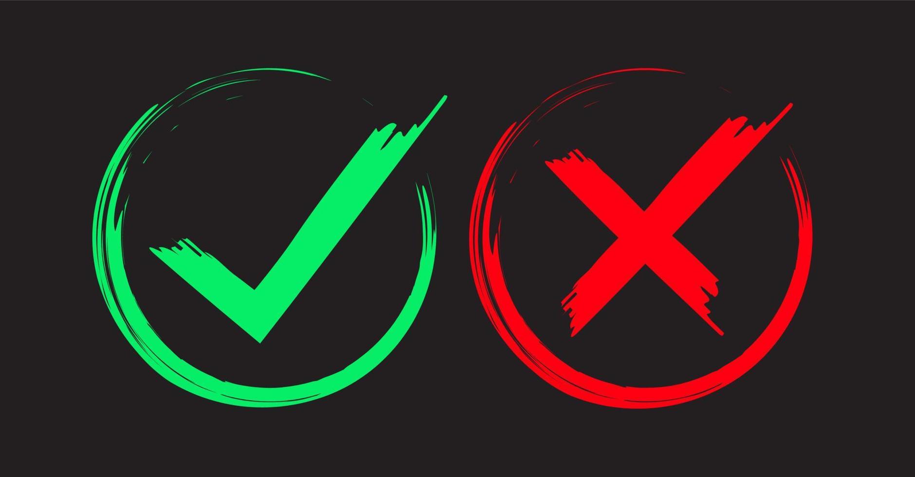 Acceptance and rejection symbol vector, Circle brush stroke borders. Symbolic OK and X icon ...