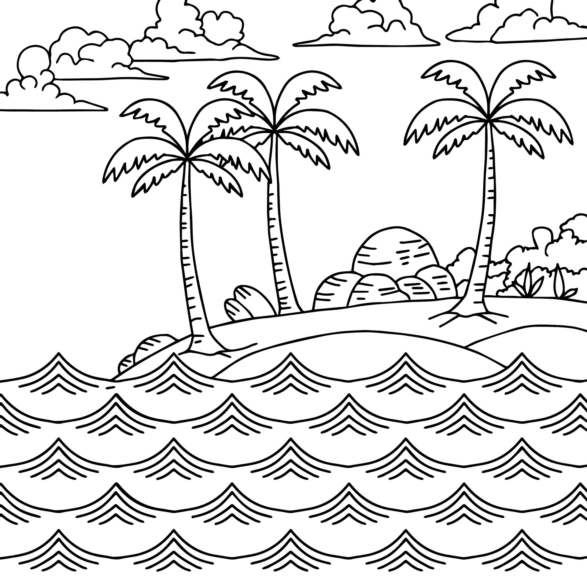 esquema de paisaje de playa de diseño de impresión para colorear página ...