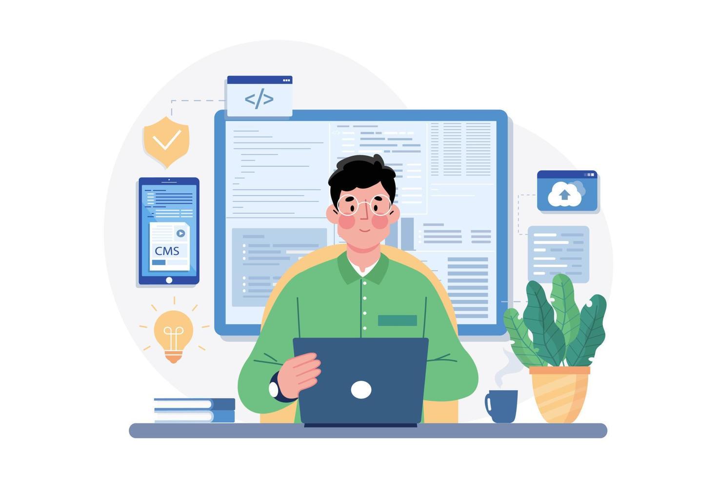 Man Coder Development Programming Computer 11634397 Vector Art At Vecteezy