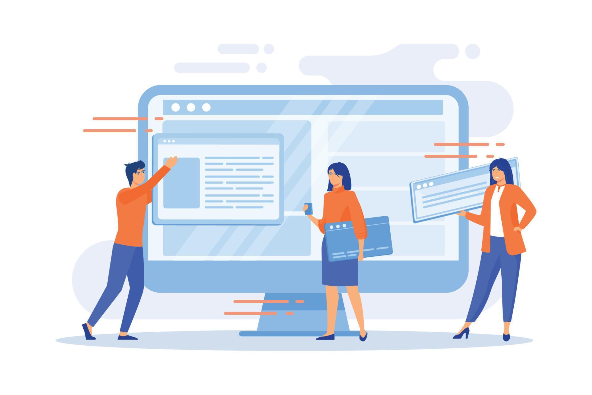 Website Interface Development Planning Devops Team Flat Characters Working Ui Ux Content