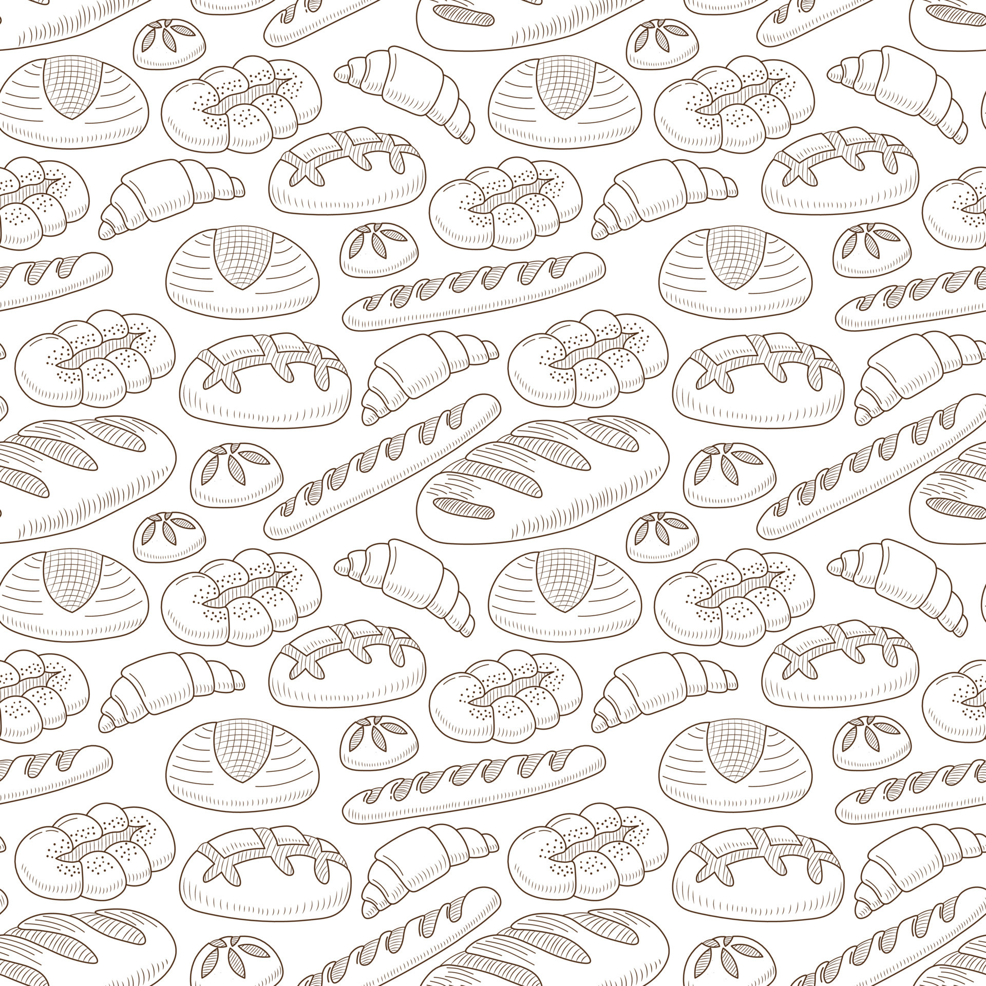 Hand drawn bakery seamless pattern on white background for menu design ...