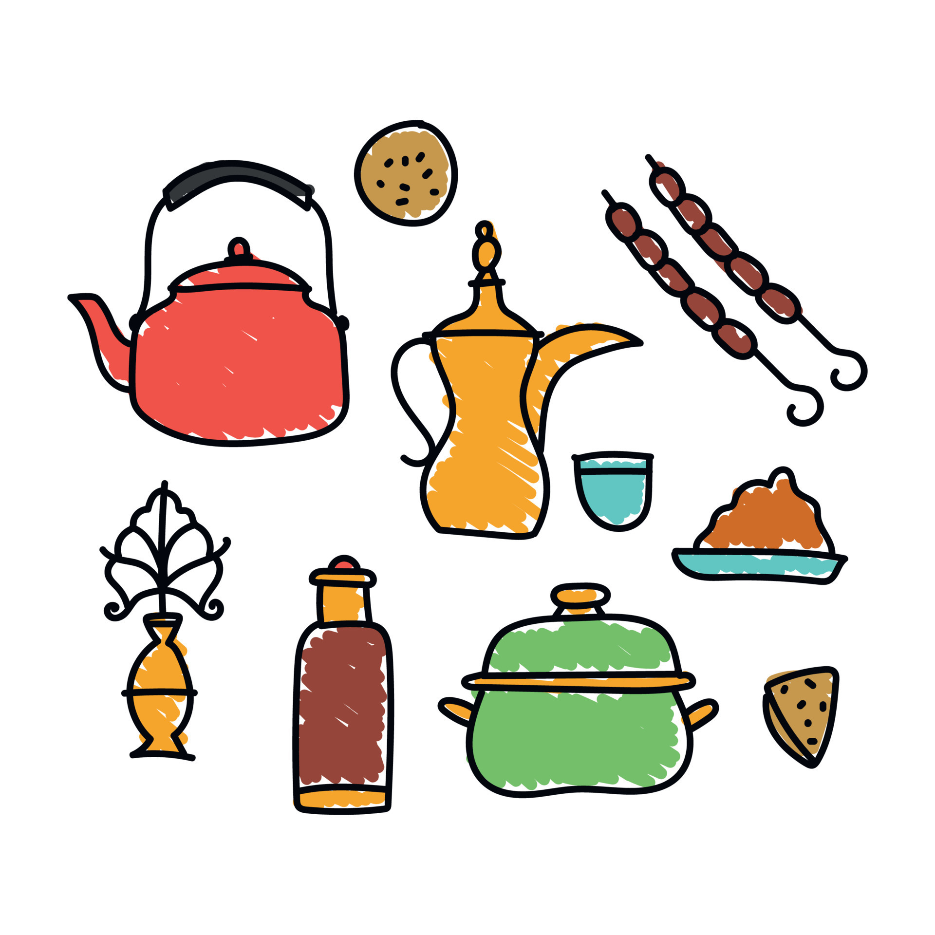 Set of Arabic Foods and Drinks 11635209 Vector Art at Vecteezy
