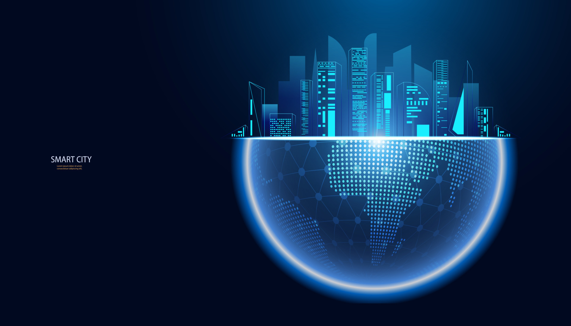 abstract smart city building modern blue and world on a modern ...