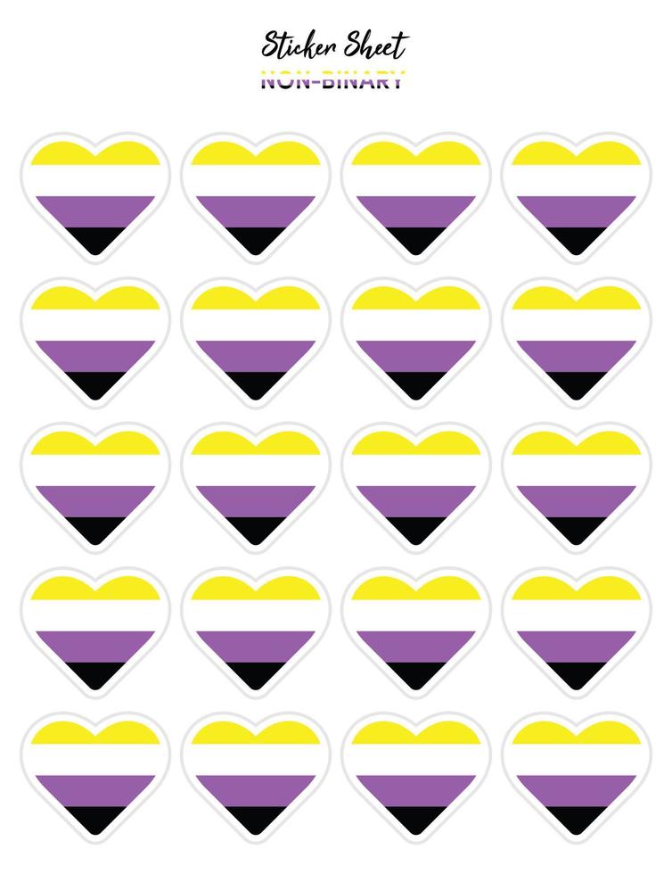 Pride flat design, Non Binary flags in the shape of a hearts. Hearts shaped sticker icon sign ...