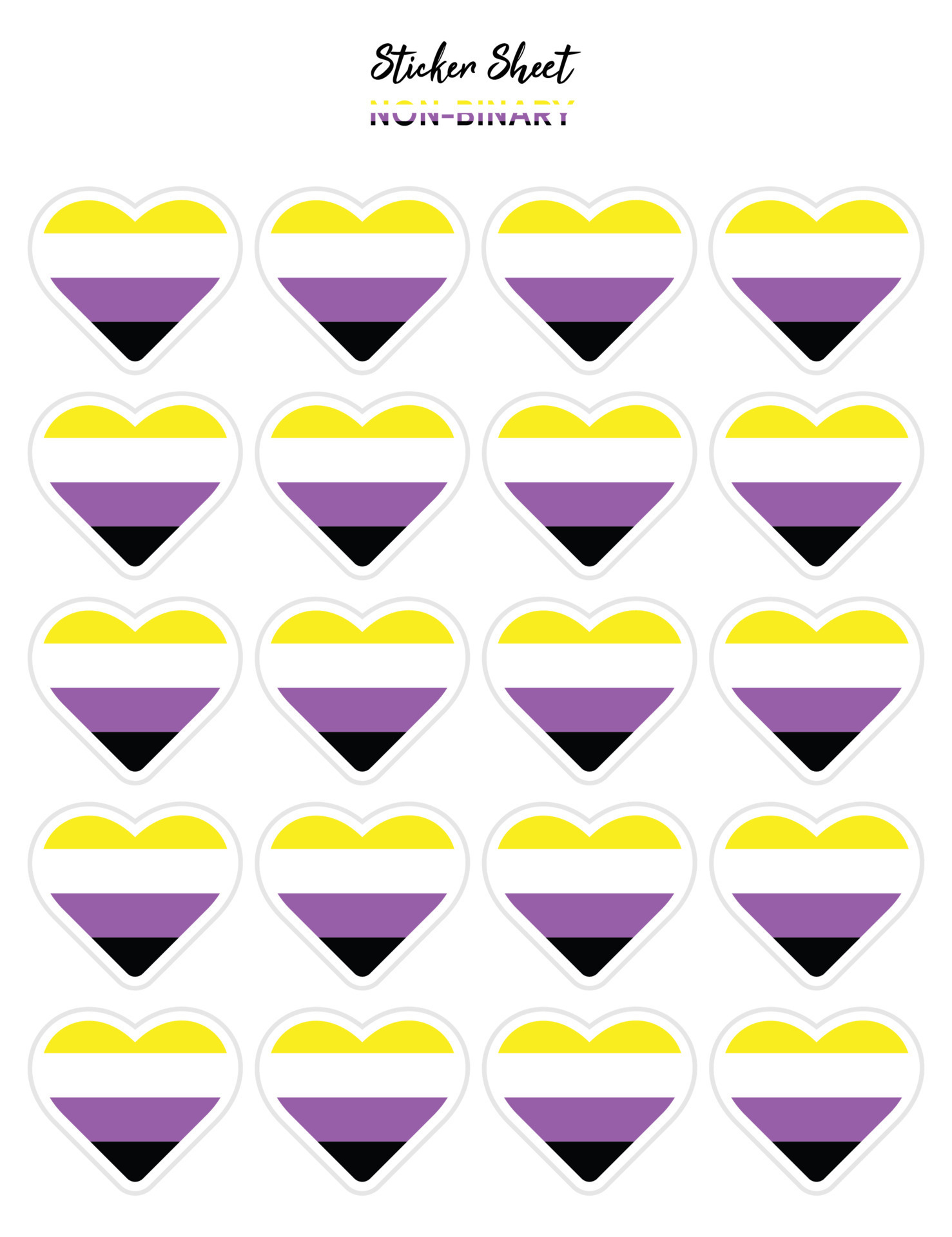 Pride flat design, Non Binary flags in the shape of a hearts. Hearts shaped sticker icon sign ...