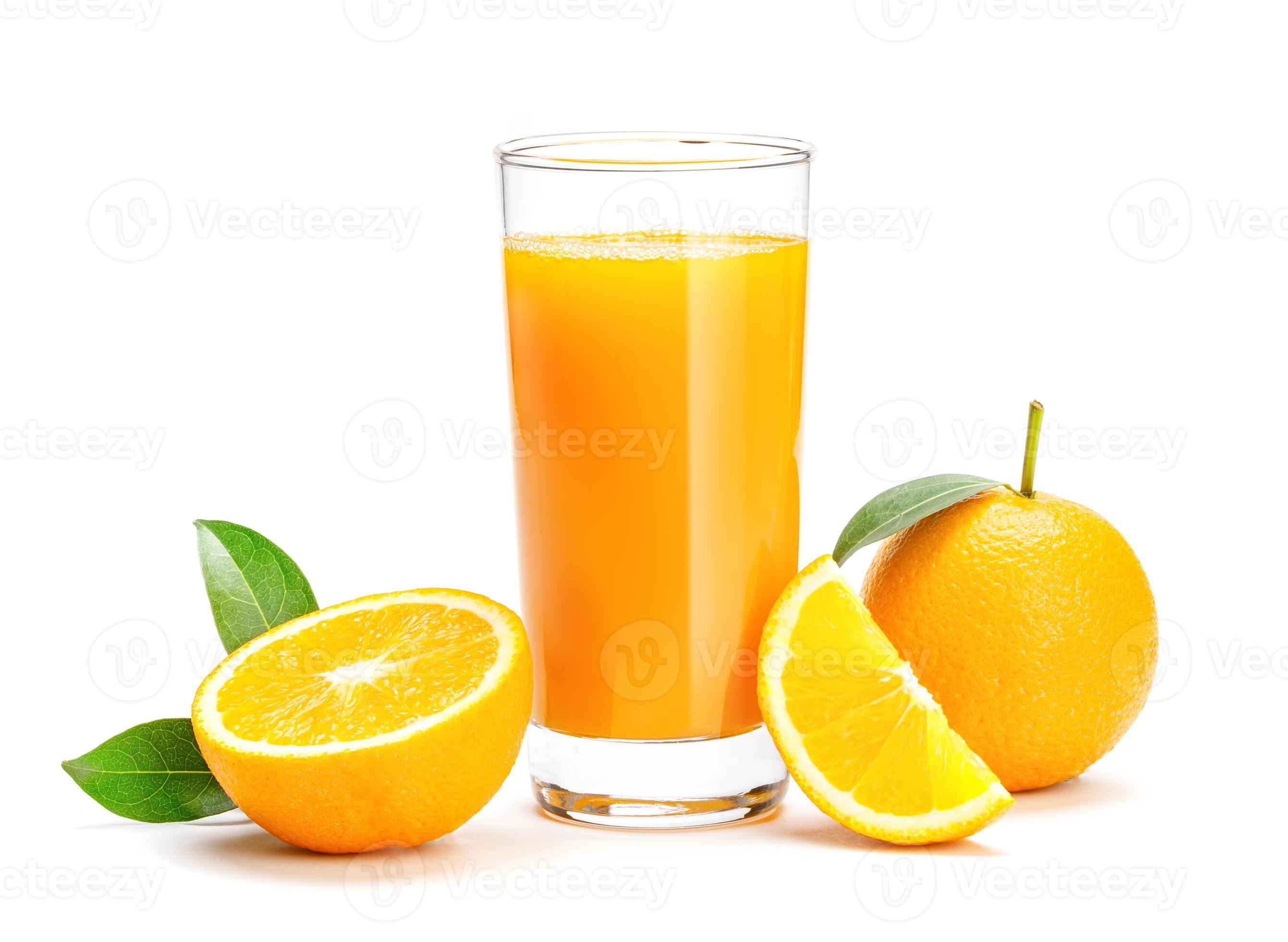 Glass of fresh orange juice isolate on white background, Fresh fruits Orange juice in glass with ...