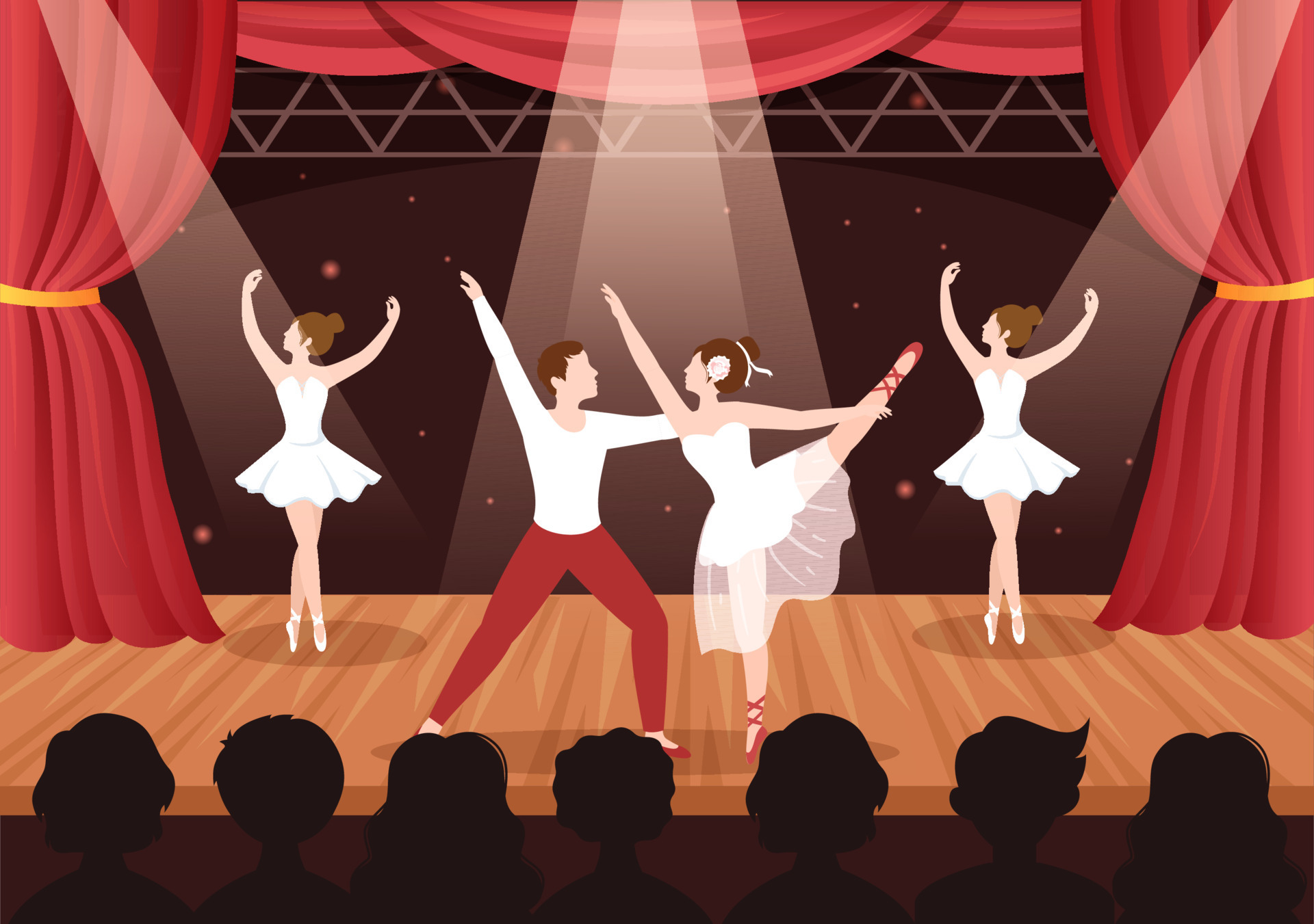 Ballet Template Hand Drawn Cartoon Flat Illustration Couple Ballerina Dancing Wearing Tutu