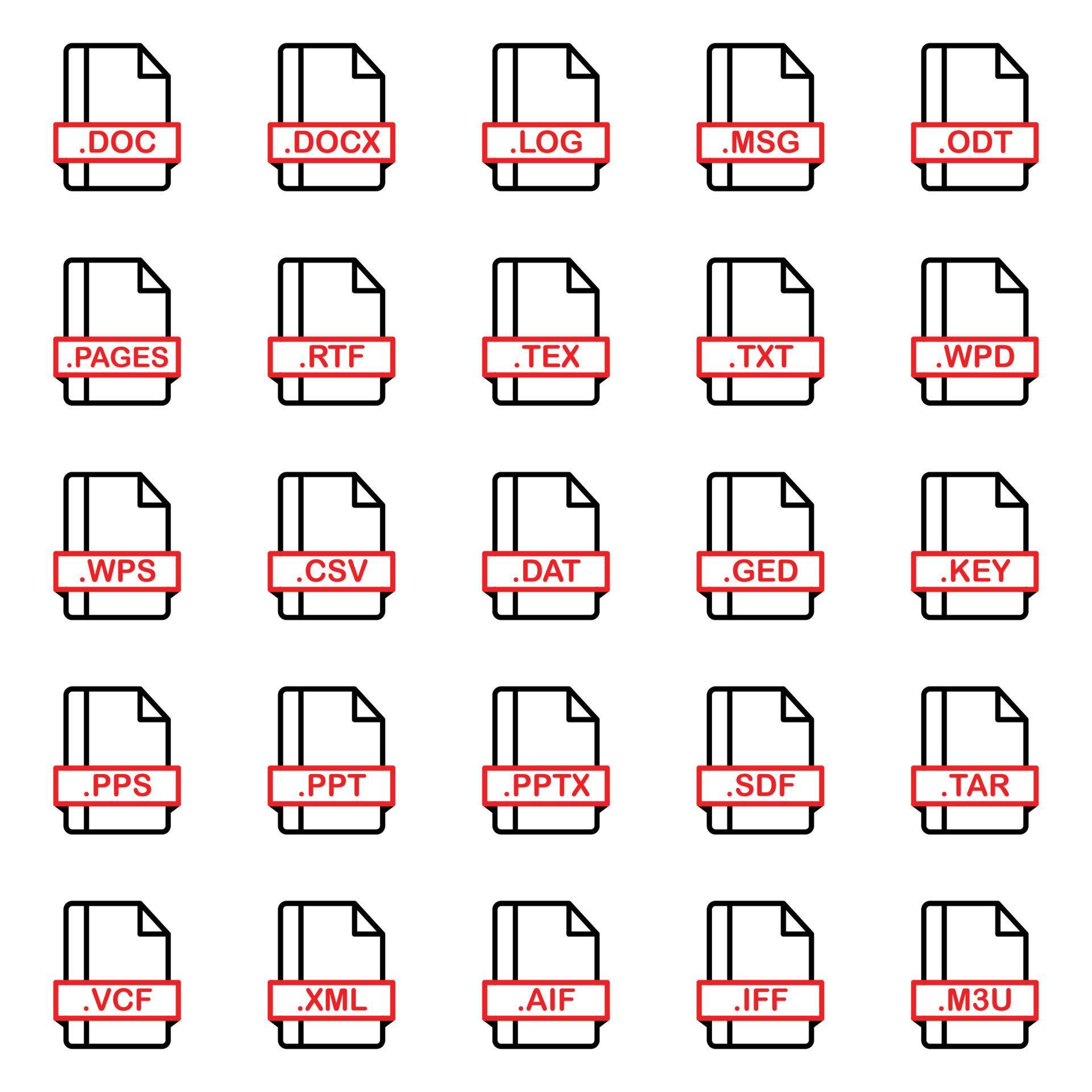 Set of Document File Formats and Labels icons. Vector illustration ...