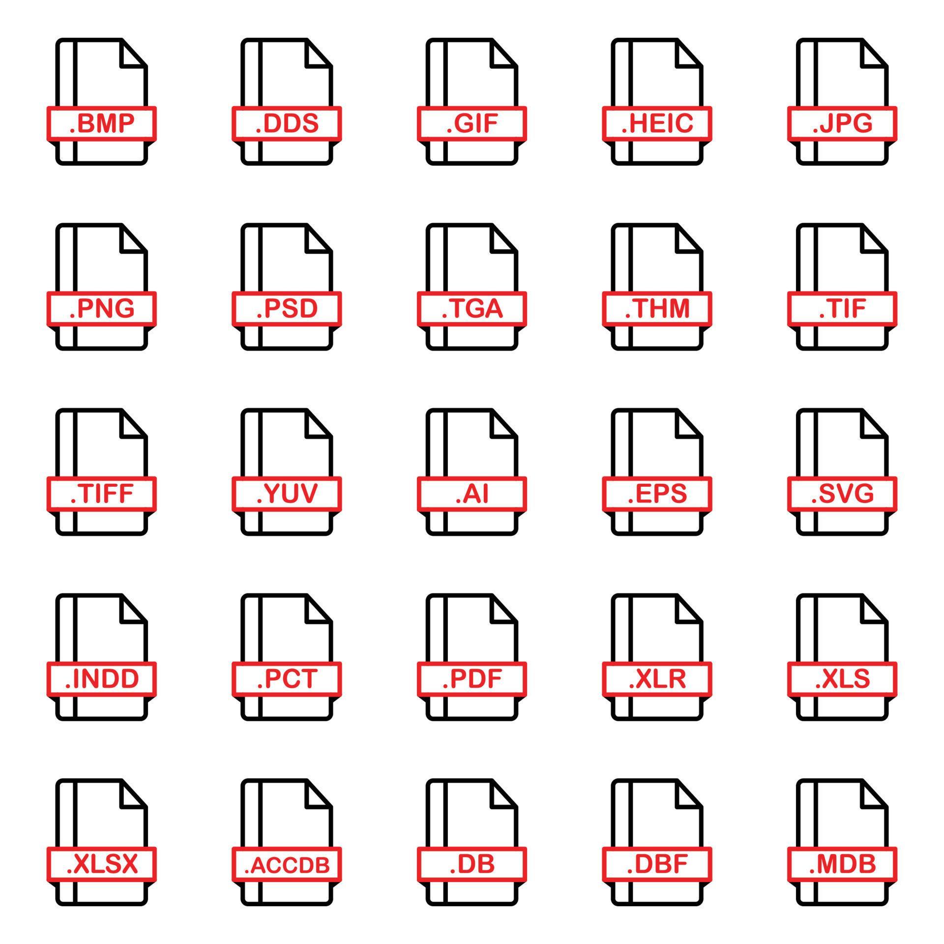 Set of Document File Formats and Labels icons. Vector illustration ...
