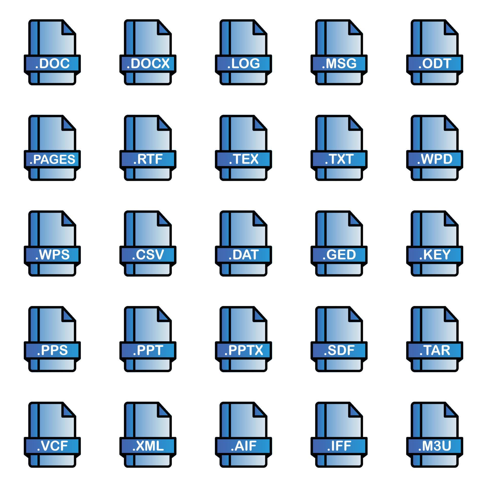 Set of Document File Formats and Labels icons. Vector illustration ...