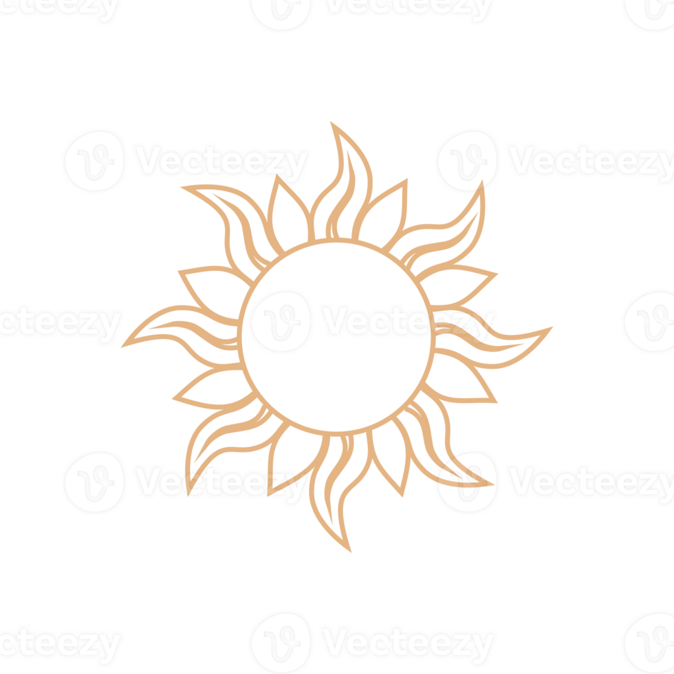 Sun In Boho Style Design Line Art Illustration For Symbol Badge