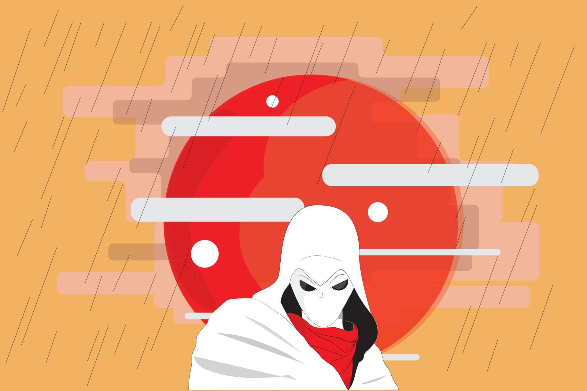 Assassin Logo Background Illustration Isolated In Orange Background And Red Moon 11653182 Vector