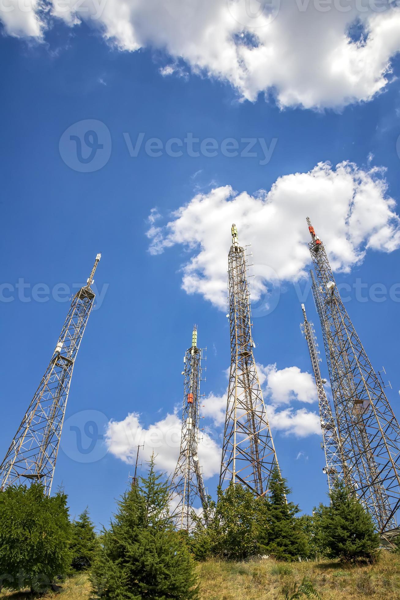 communication towers with control devices and antennas, transmitters and repeaters for mobile ...