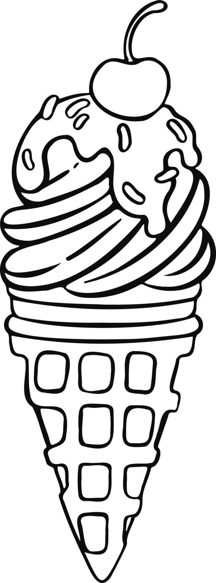 Ice Cream Cone With Chocolate Topping Sprinkles And Cherry Sorbet Vector Illustration