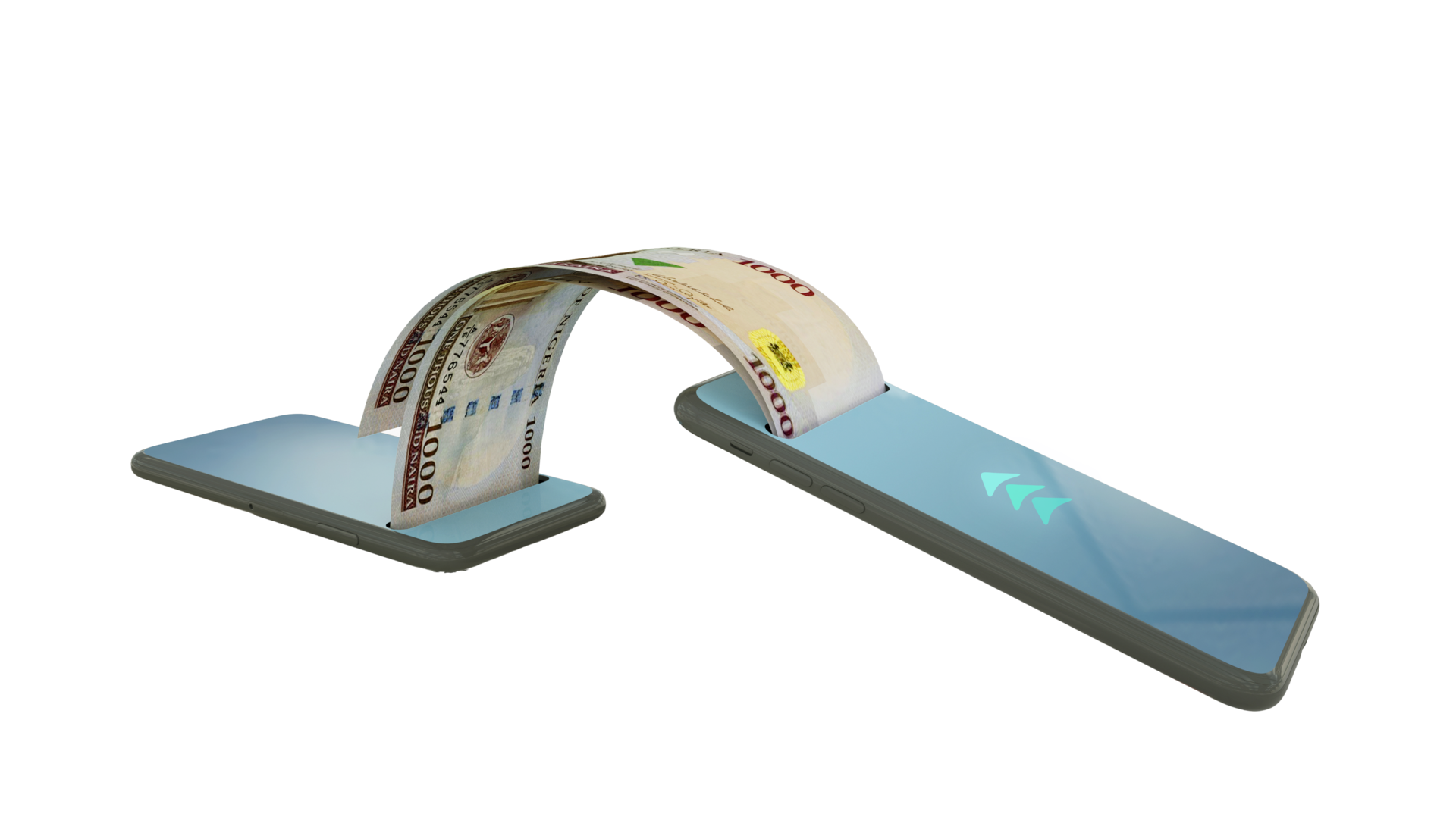 3D Rendering Of Nigerian Naira Notes Transferring From One Phone To 3d-rendering-of-nigerian-naira-notes-transferring-from-one-phone-to