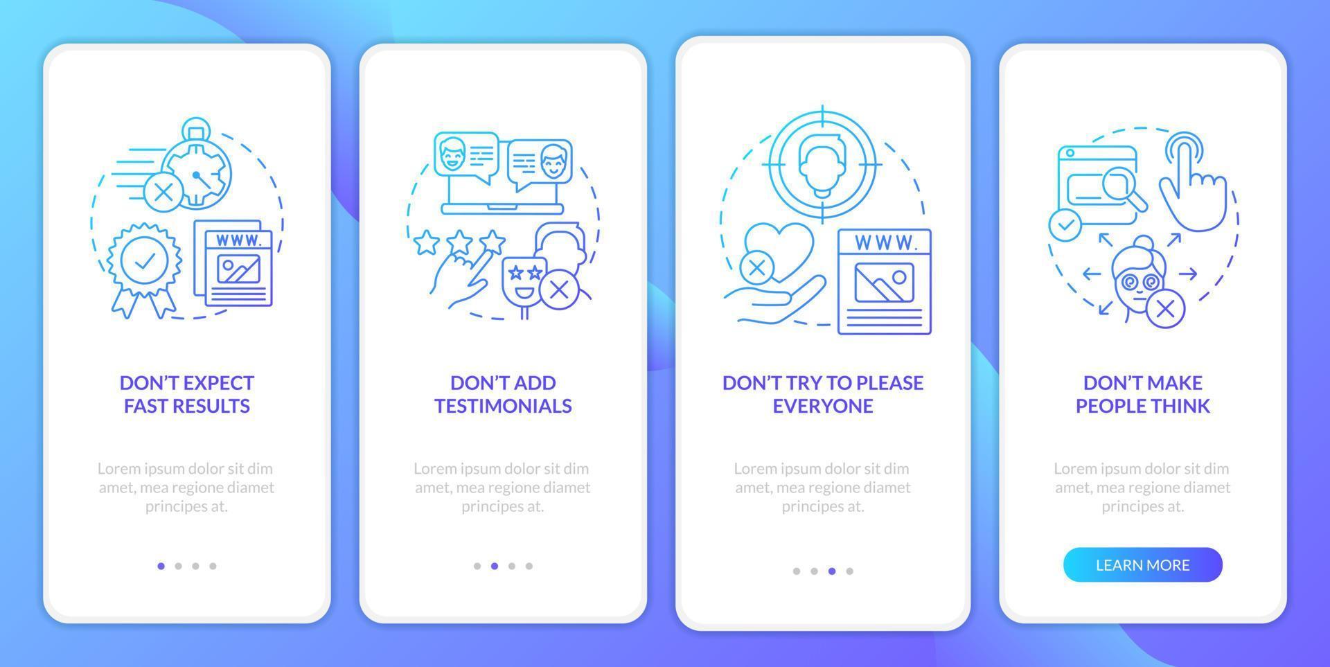 Donts for website success blue gradient onboarding mobile app screen ...