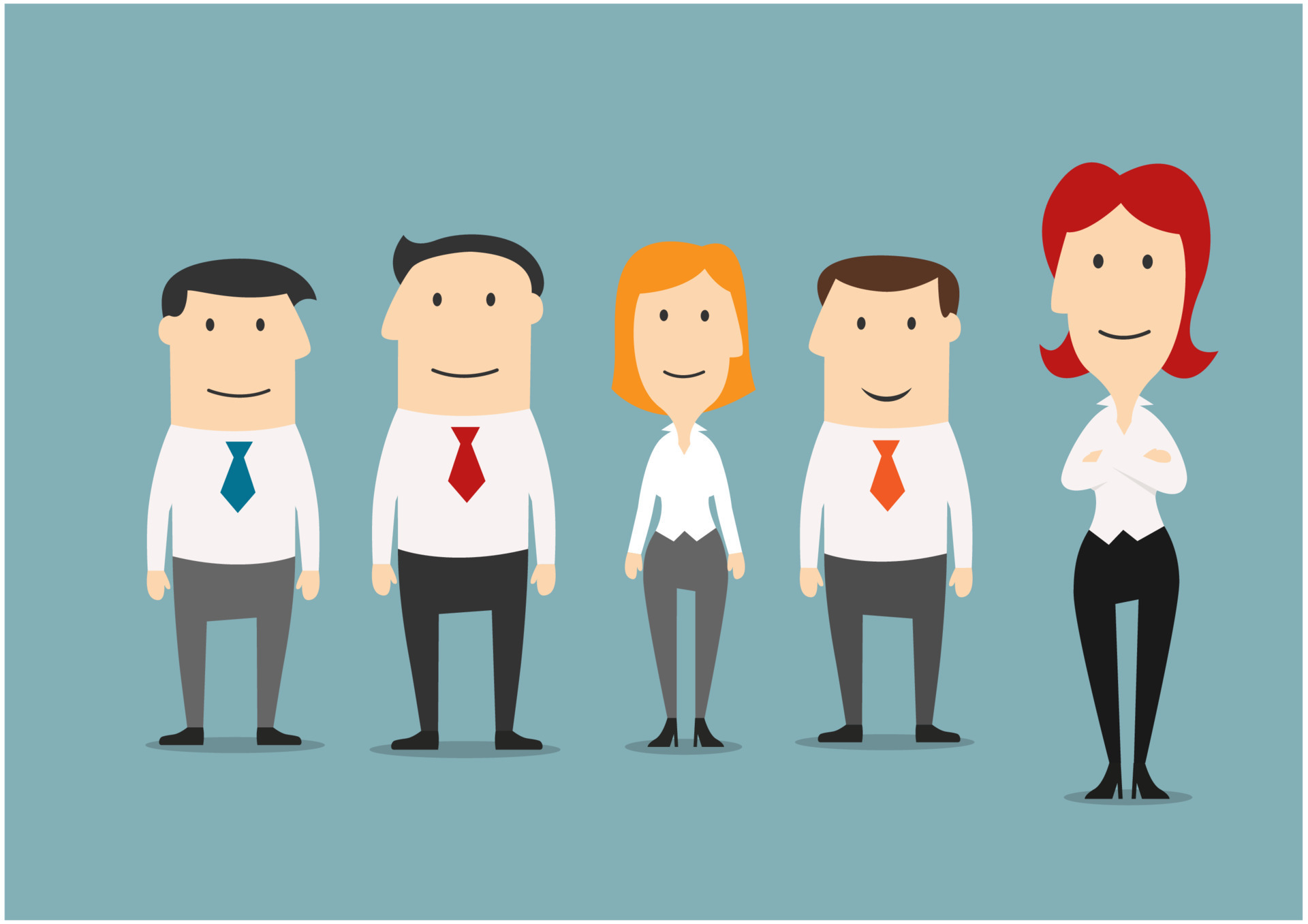 Female boss standing with her business team 11662127 Vector Art at Vecteezy