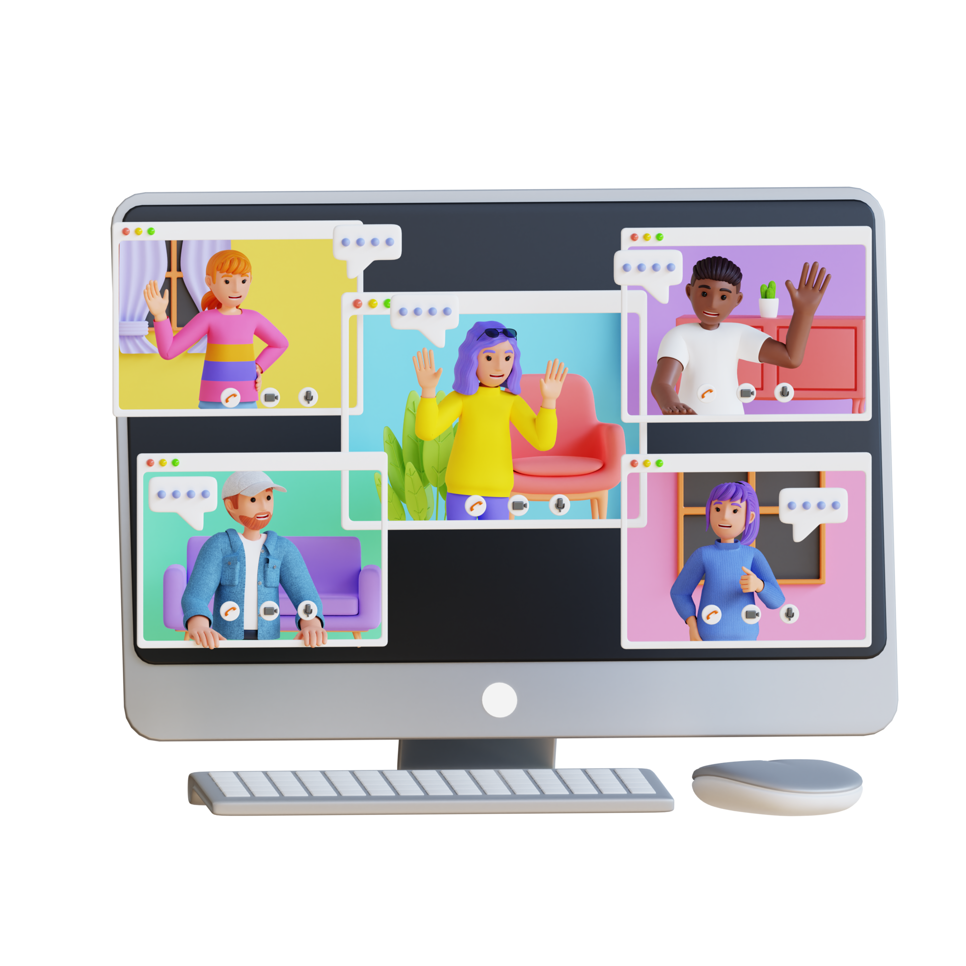 Group Of Friends Having A Video Call 3d Character Illustration 11665021 PNG group-of-friends-having-a-video-call-3d-character-illustration-11665021-png