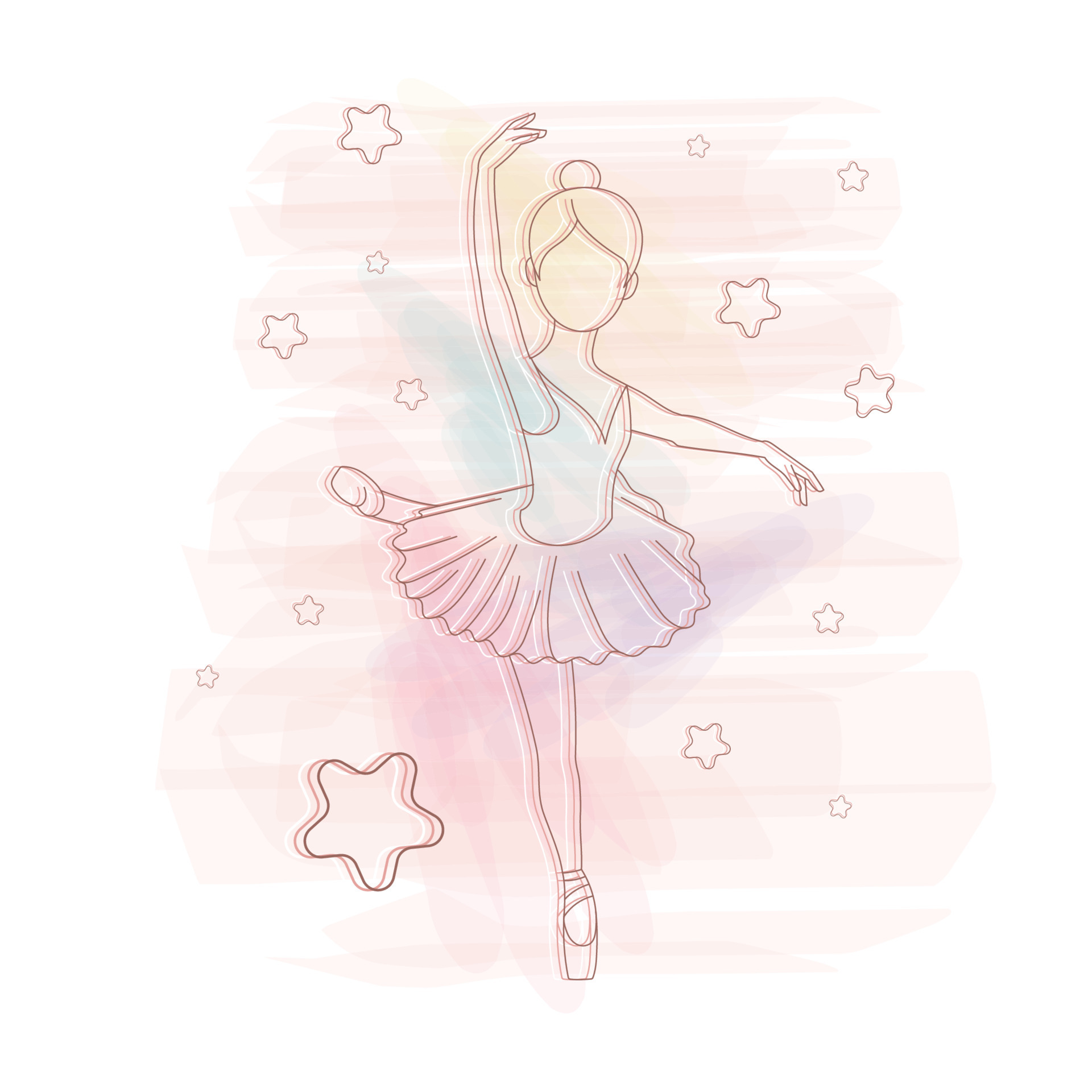 Boceto De Una Bailarina De Ballet Sobre Un Fondo De Acuarela Con Estrellas Ilustración Vectorial