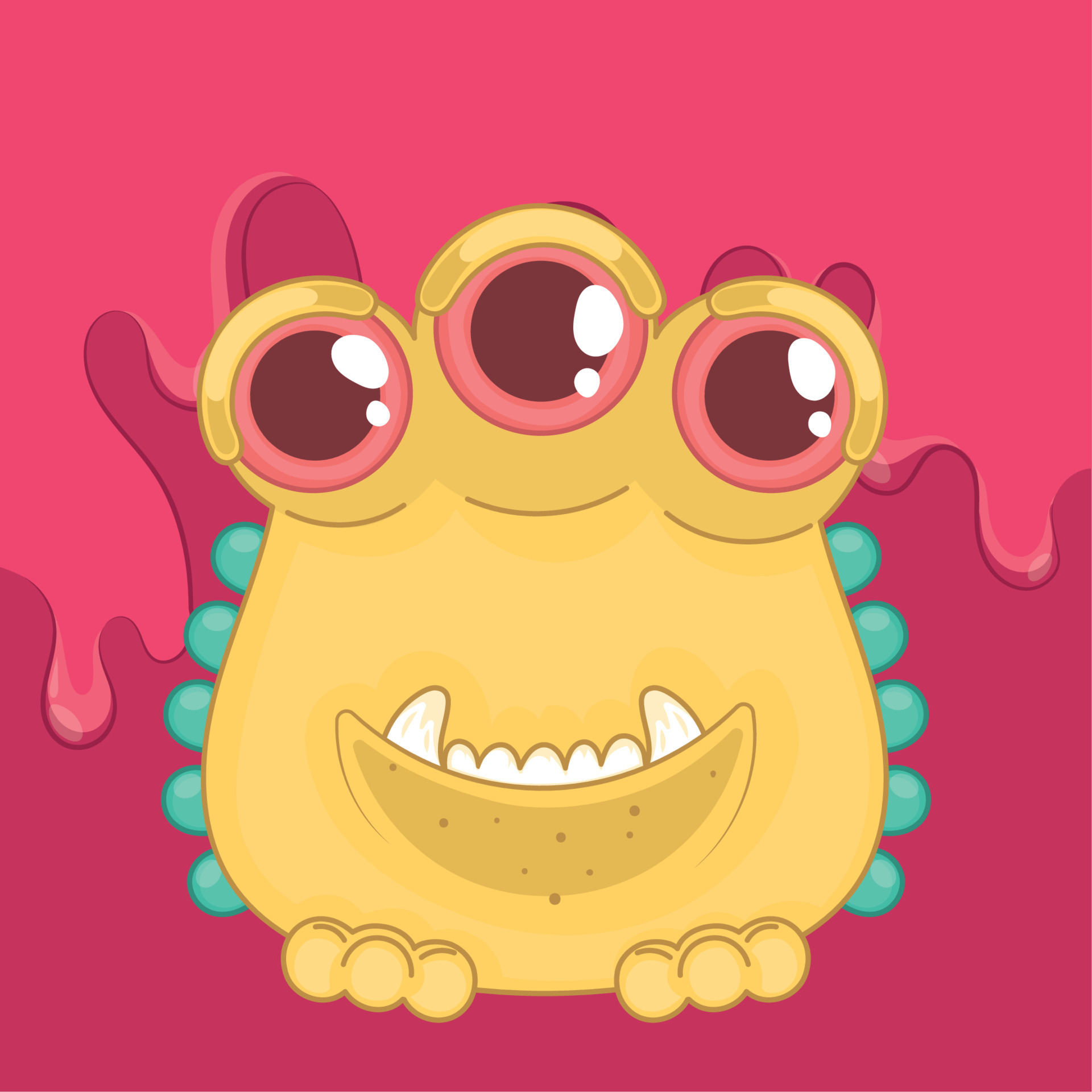 Isolated Cute Yellow Monster With Three Eyes Vector Illustration
