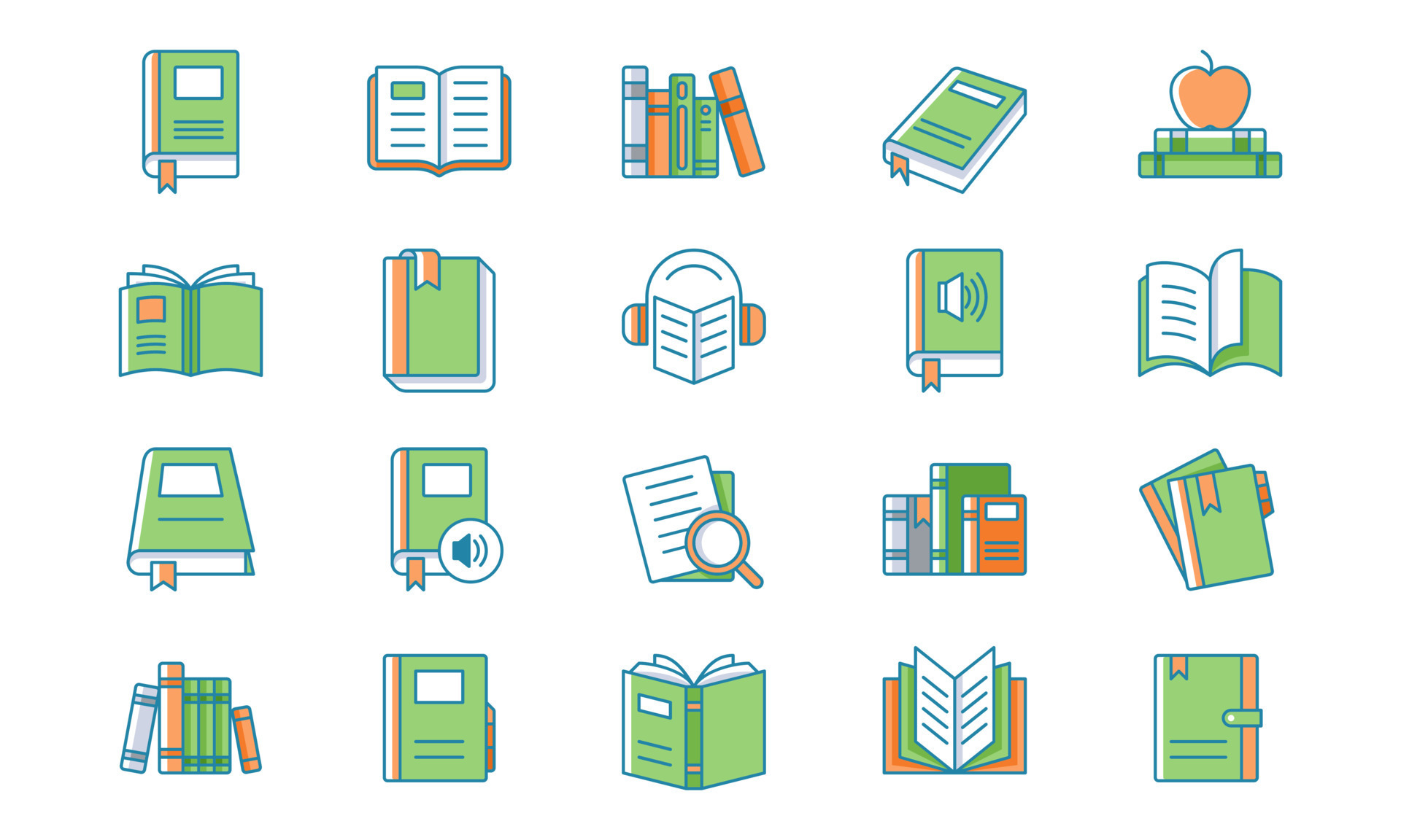 Book and literature icon set in fill outlined style. Suitable for ...