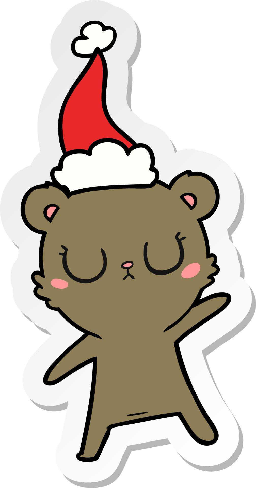 Peaceful Sticker Cartoon Of A Bear Wearing Santa Hat 11669059 Vector