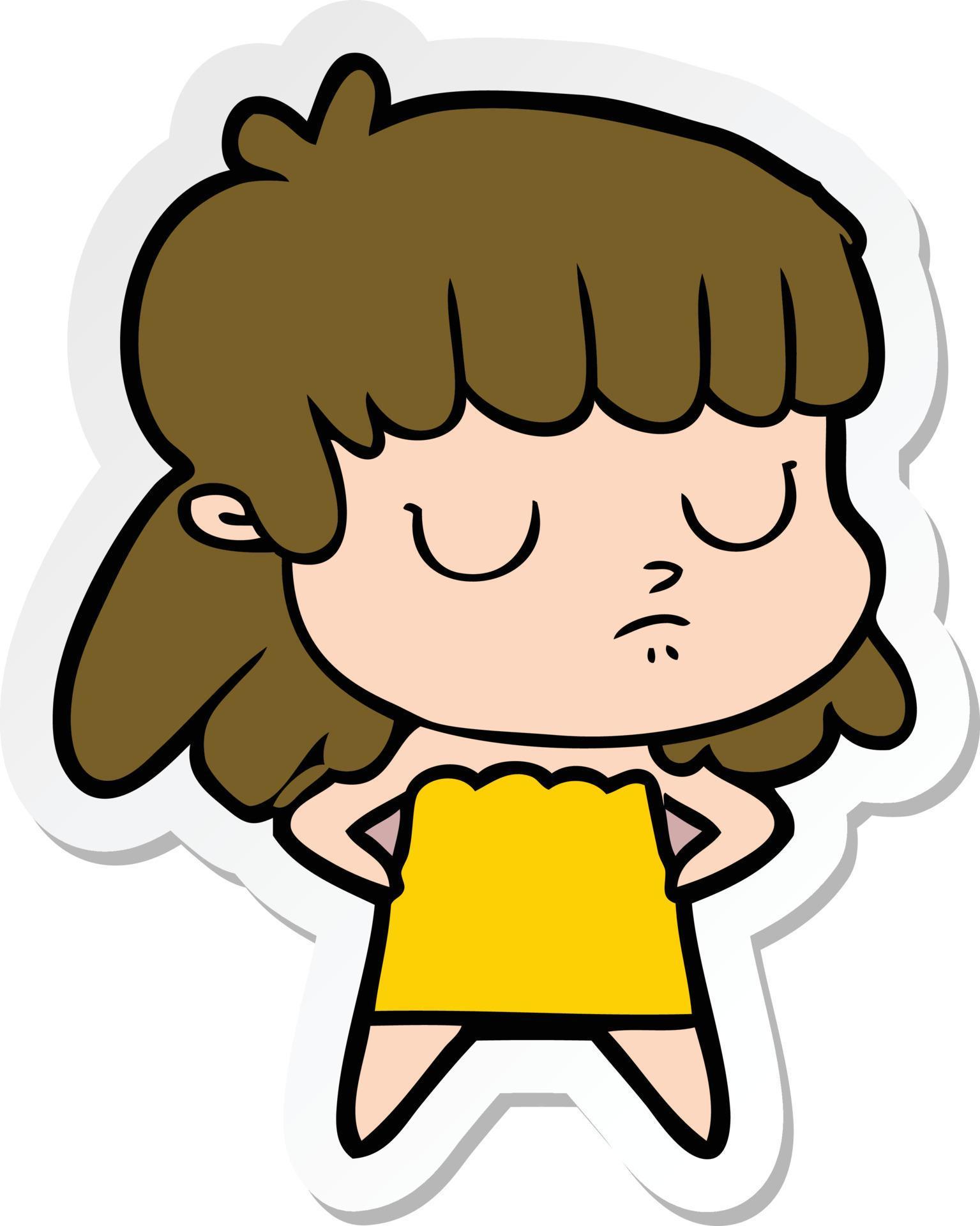 sticker of a cartoon indifferent woman 11669622 Vector Art at Vecteezy