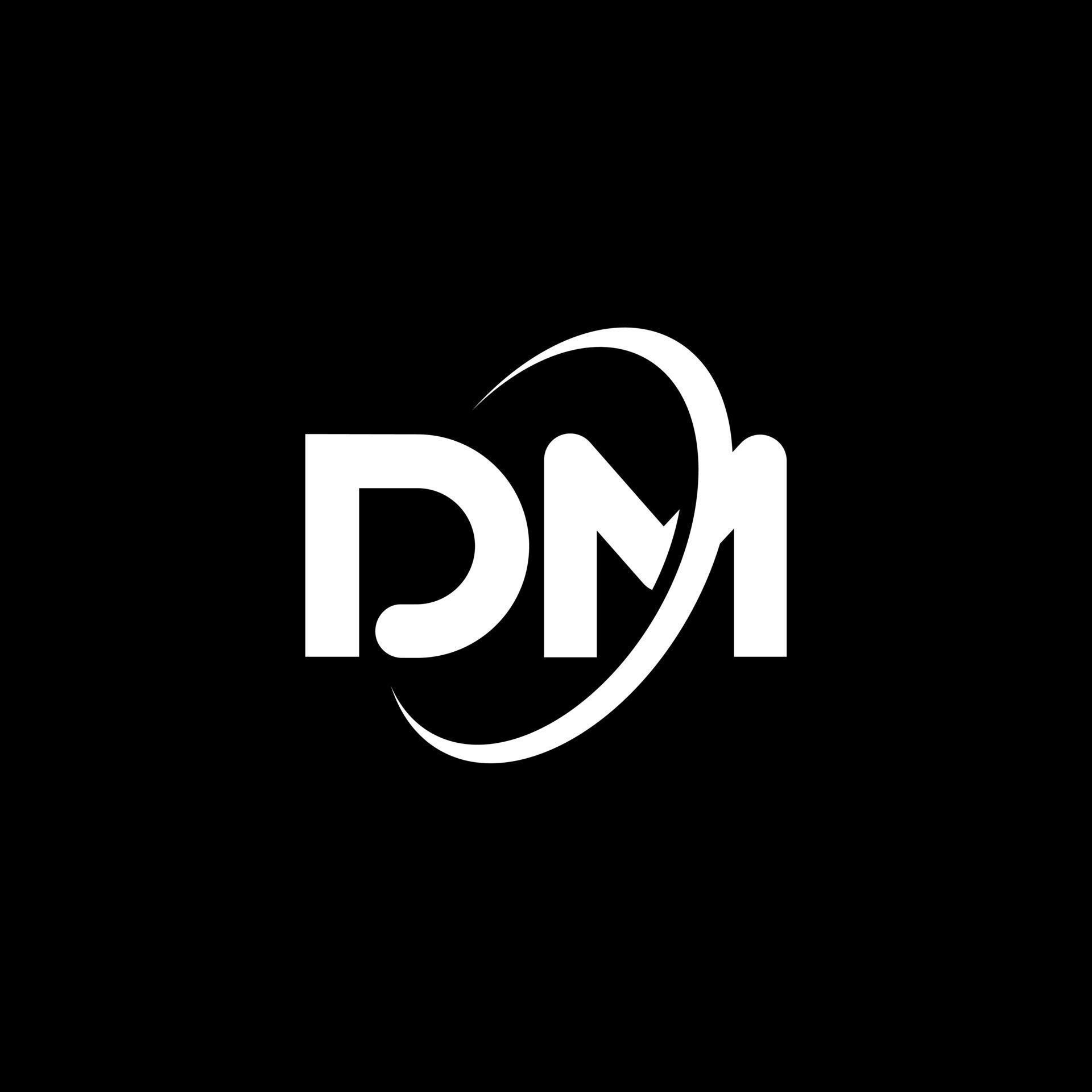 DM D M letter logo design. Initial letter DM linked circle uppercase monogram logo white color ...