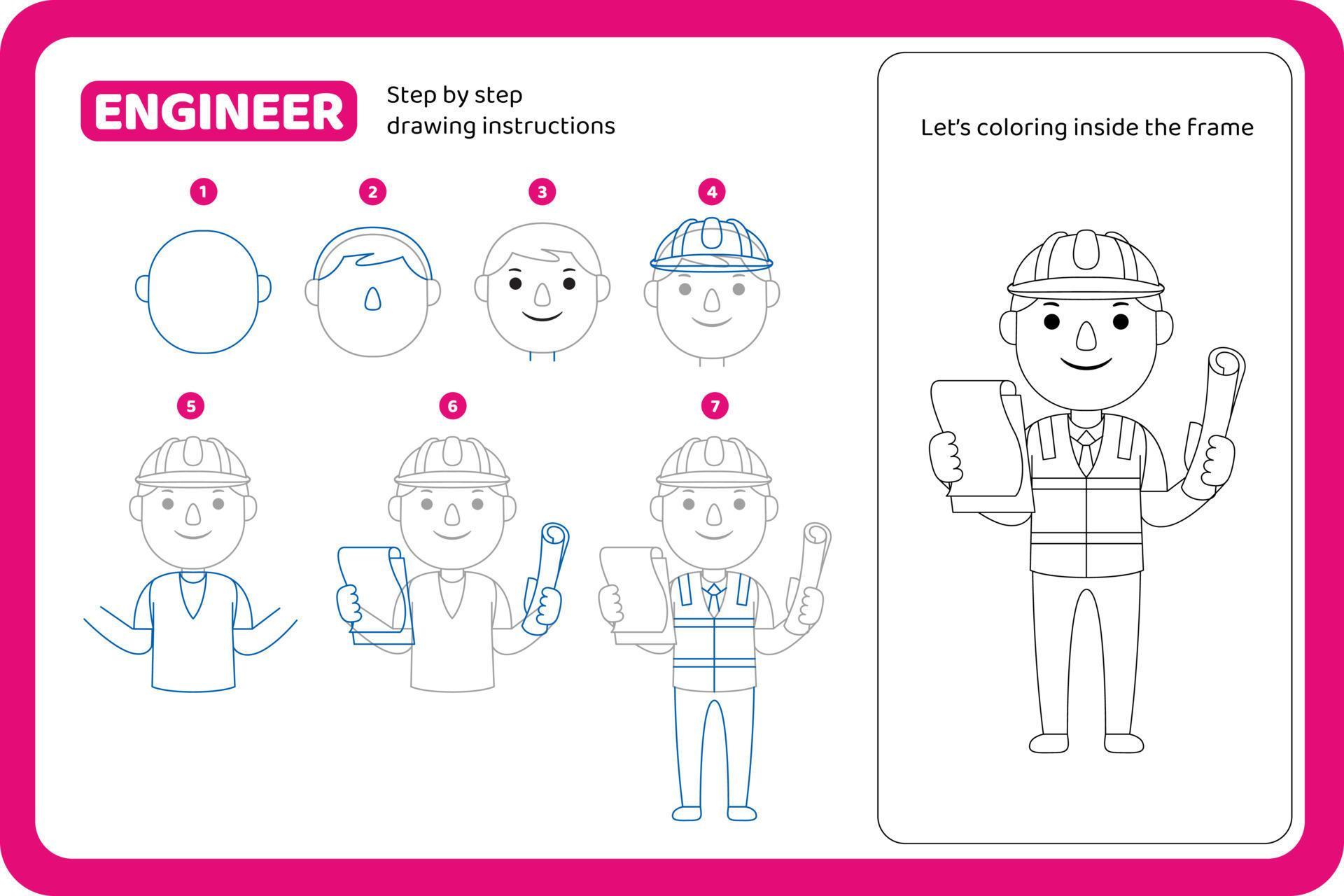 how to draw engineer profession tutorial vector 11674047 Vector Art at ...