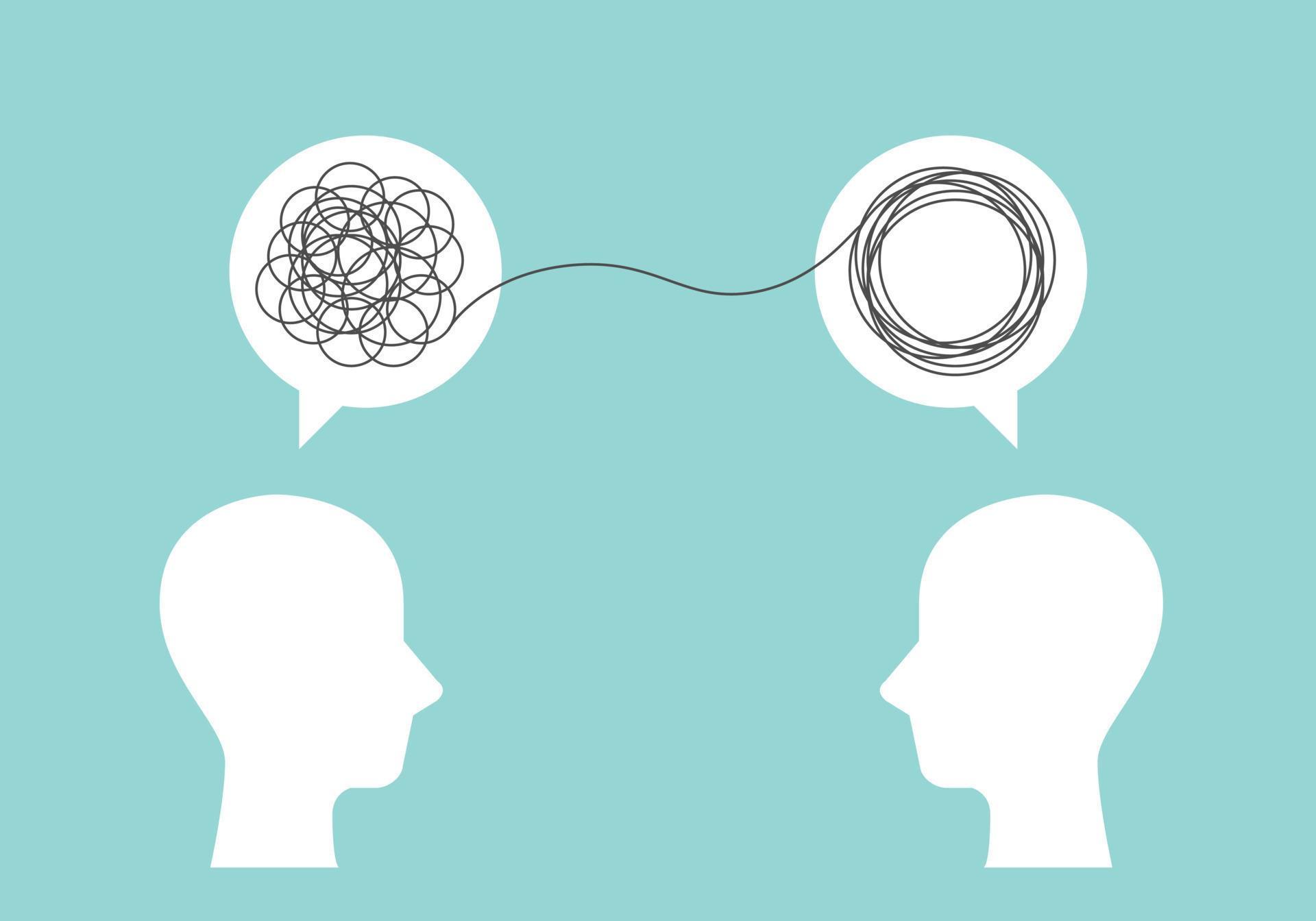 Head sign with speech bubble and doodle line. Problem resolve control. Understand question ...