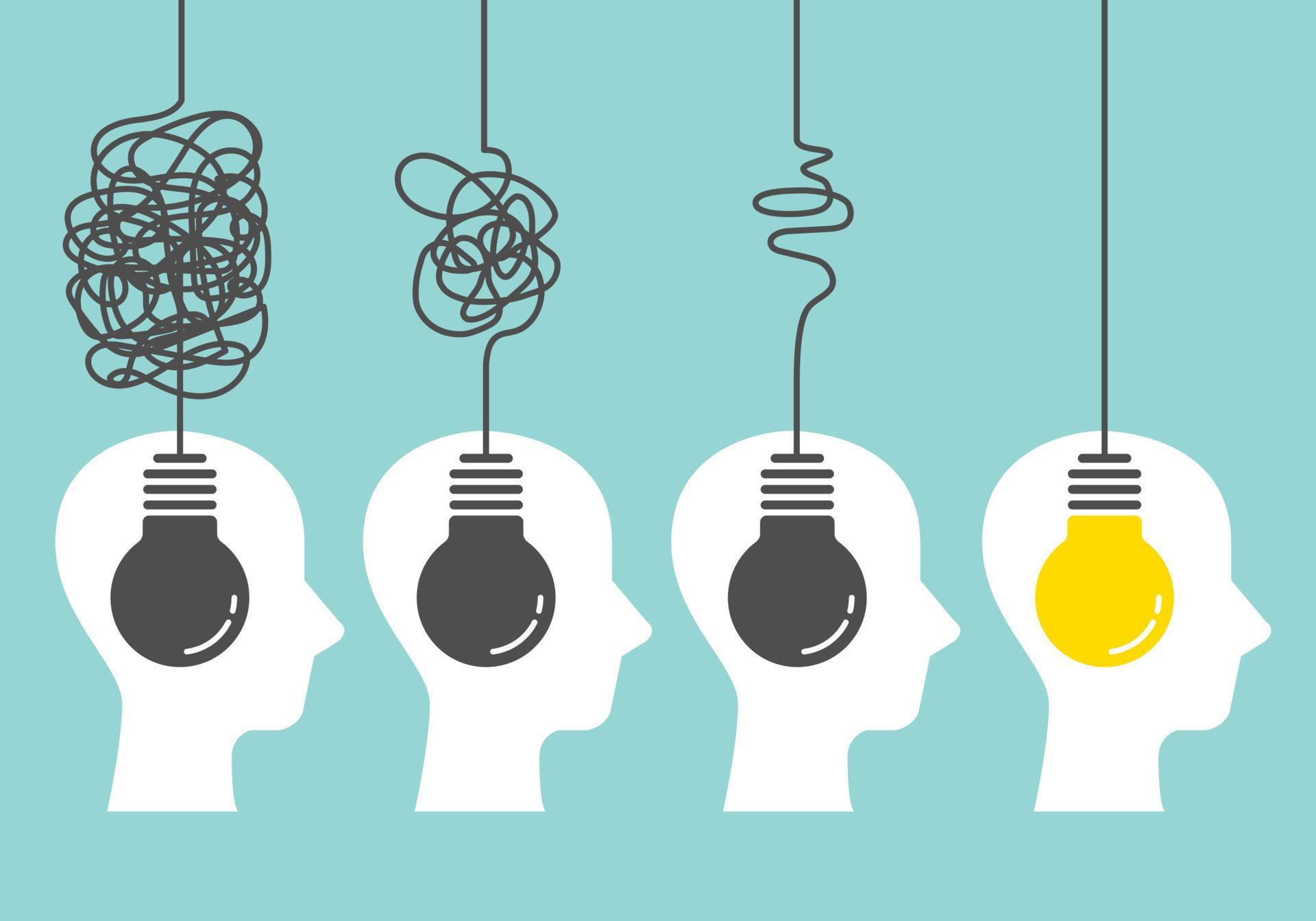 Head sign with bulb and doodle line. Problem resolve control ...