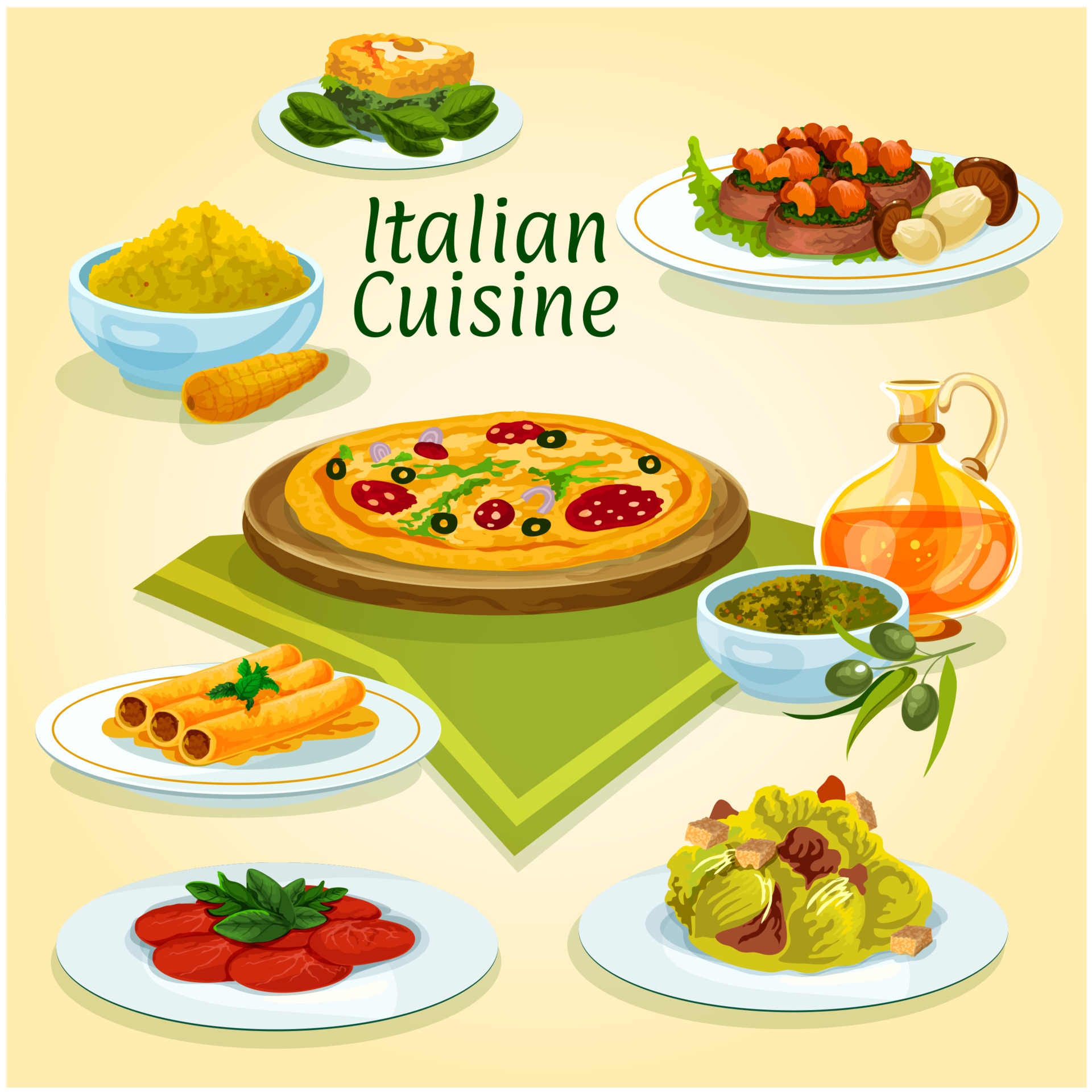 Italian cuisine national dishes for menu design 11676061 Vector Art at ...