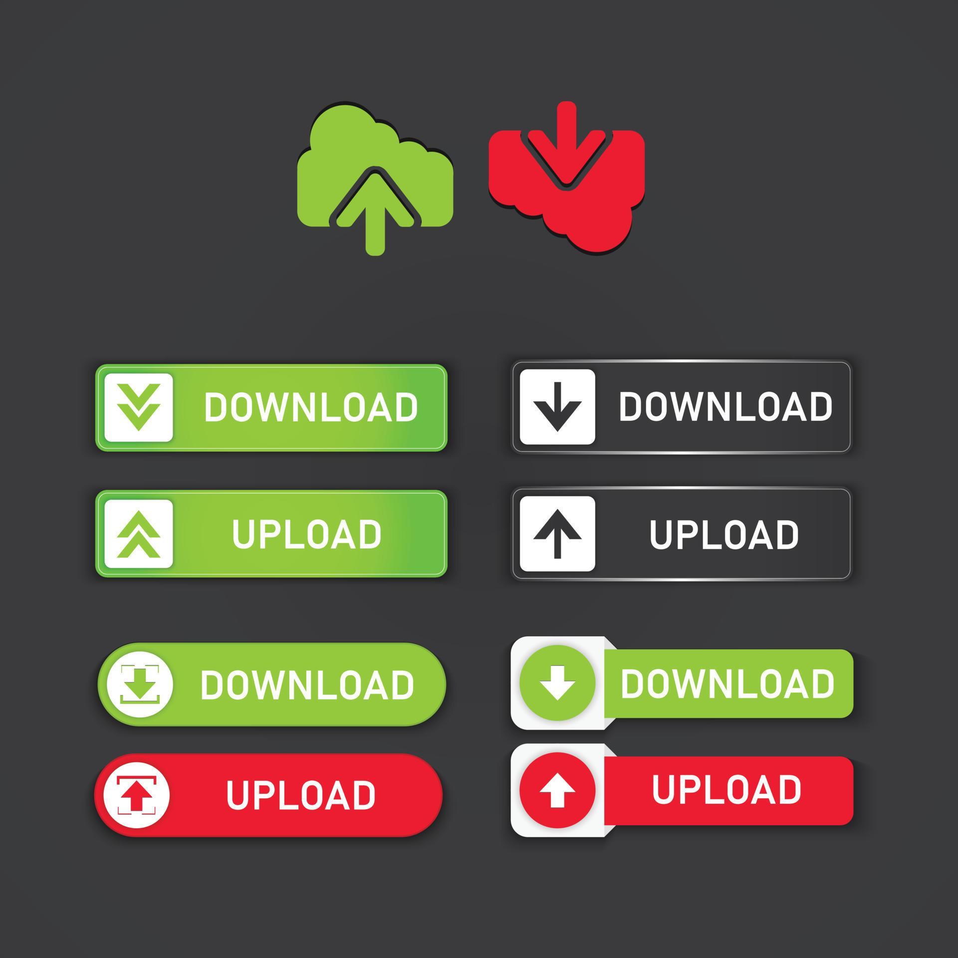 download and upload button set in different style and colour. Set of ...