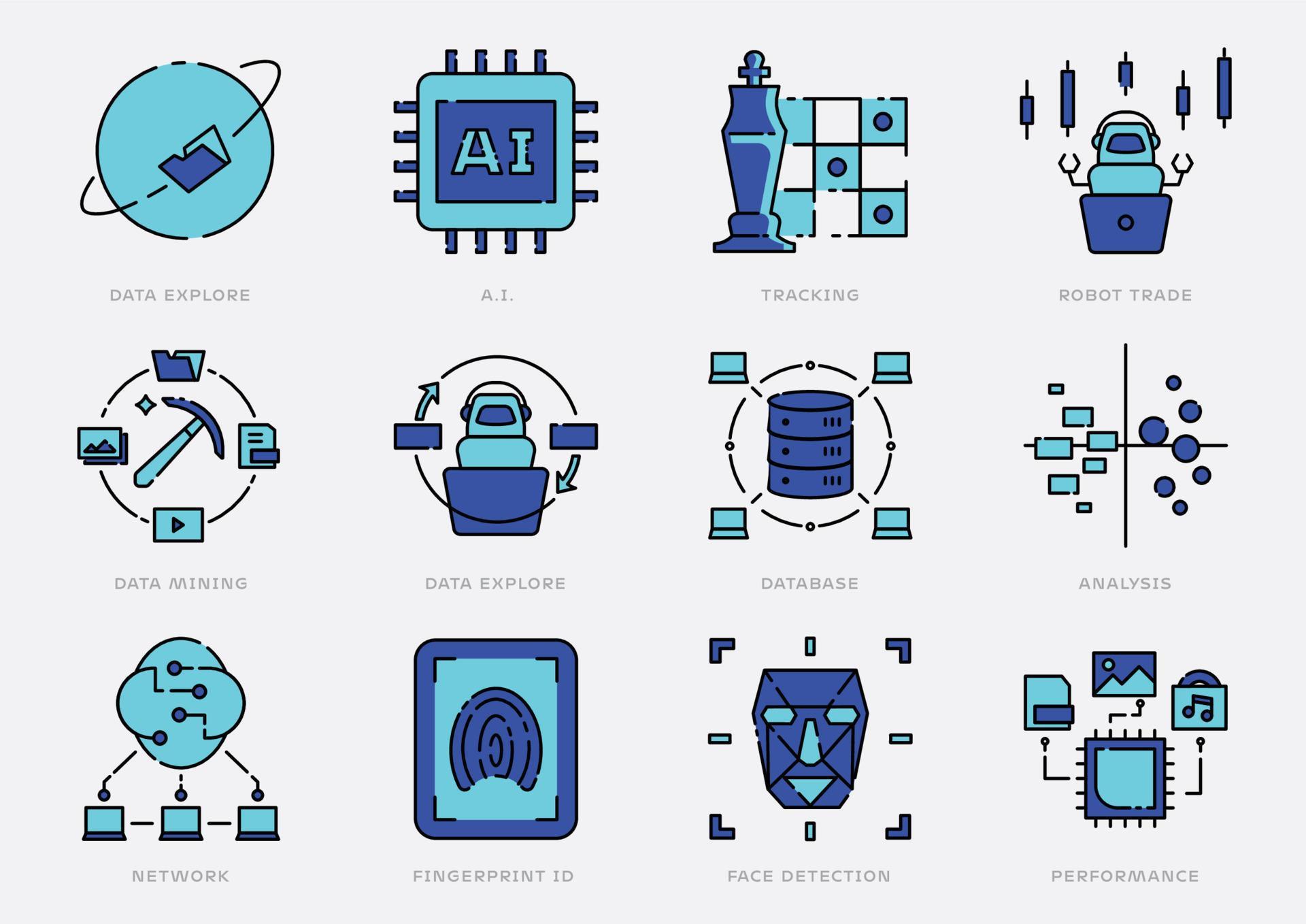 artificial intelligence icon set 11684930 Vector Art at Vecteezy