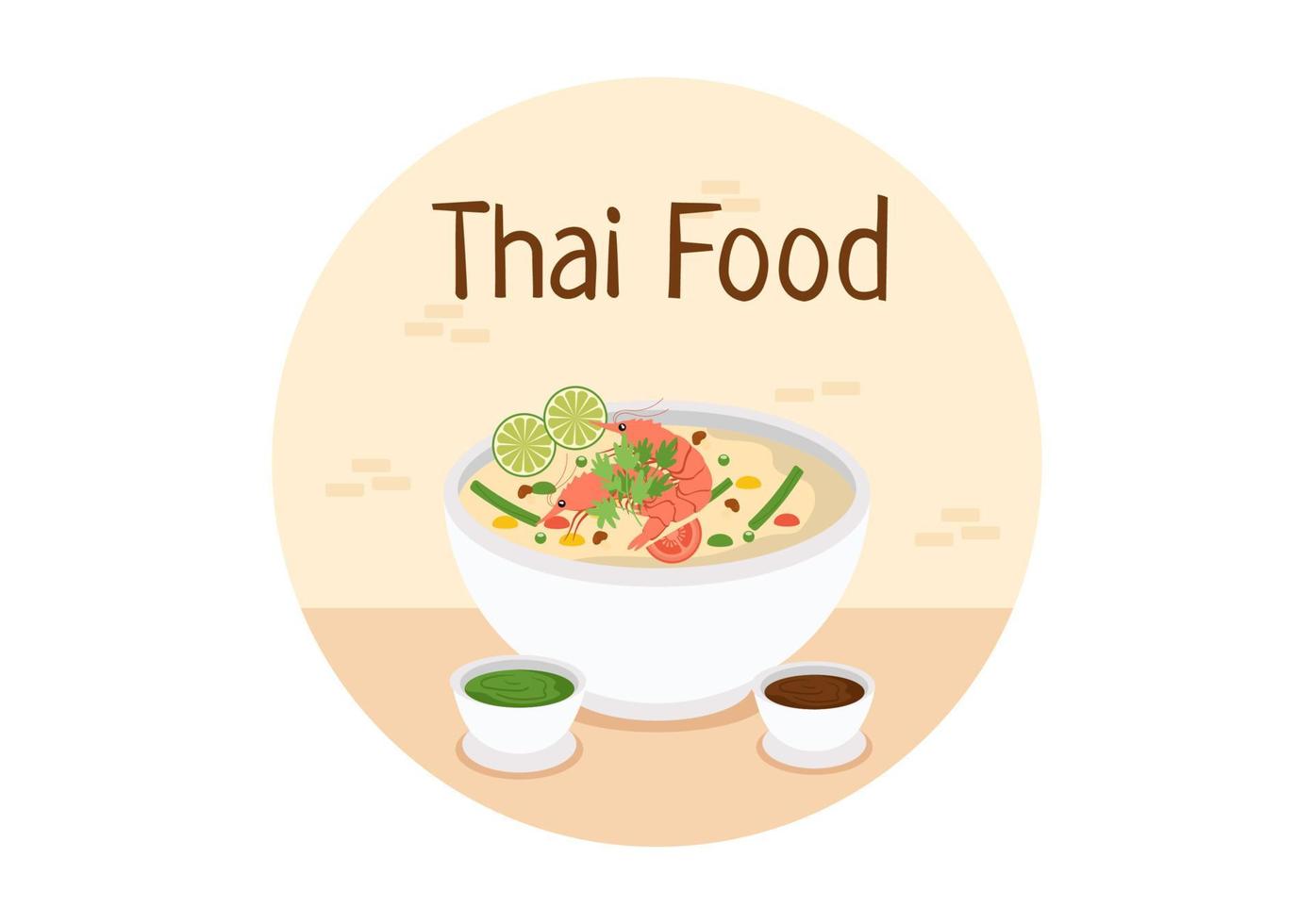 Traditional Thailand Food Template Cartoon Hand Drawn Illustration
