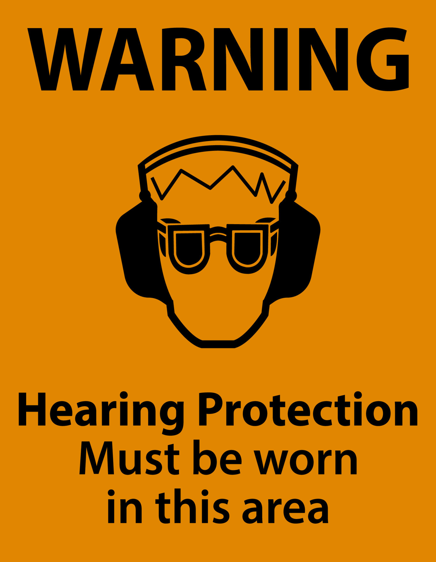 Warning Hearing Protection Must Be Worn Sign On White Background
