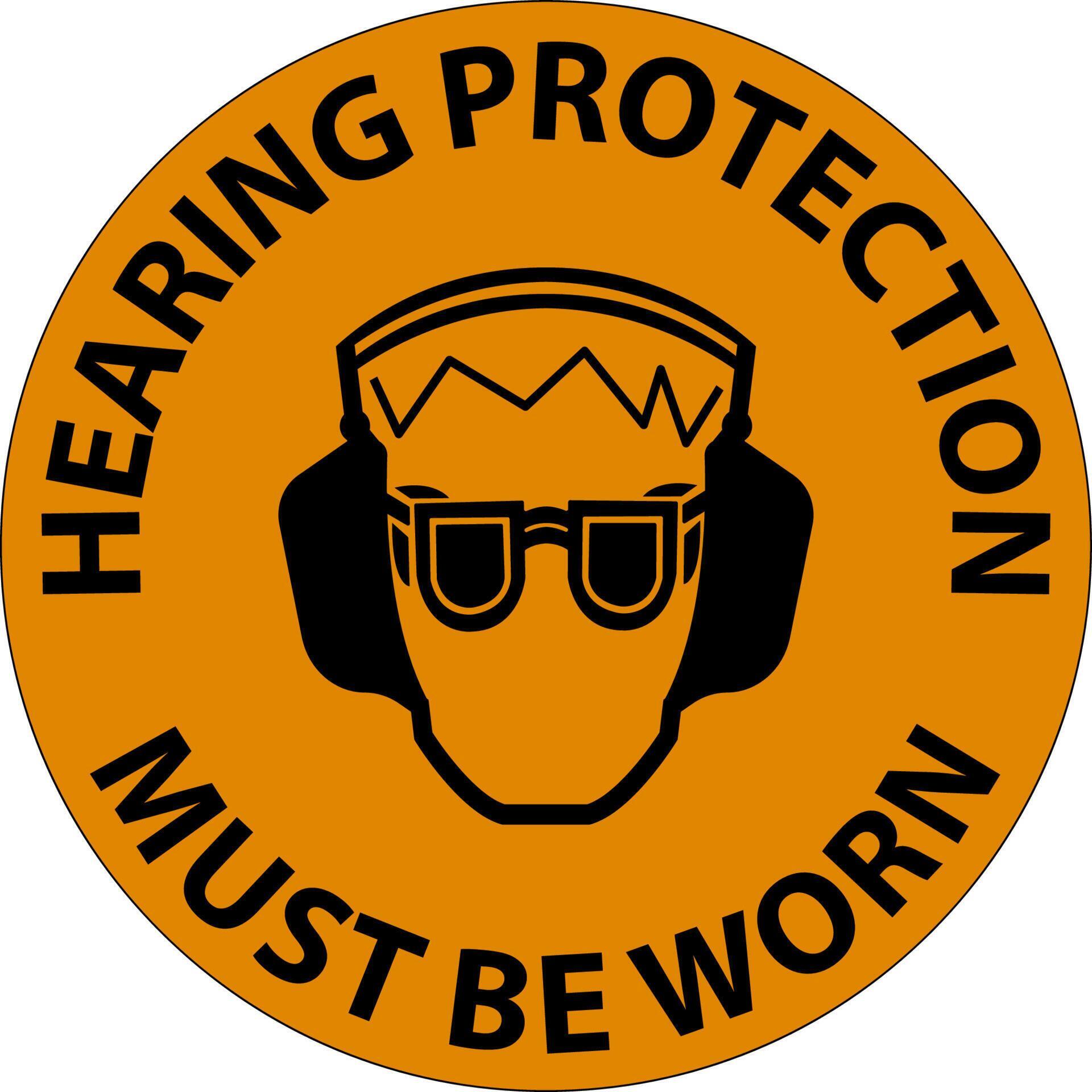 Warning Hearing Protection Must Be Worn Sign On White Background