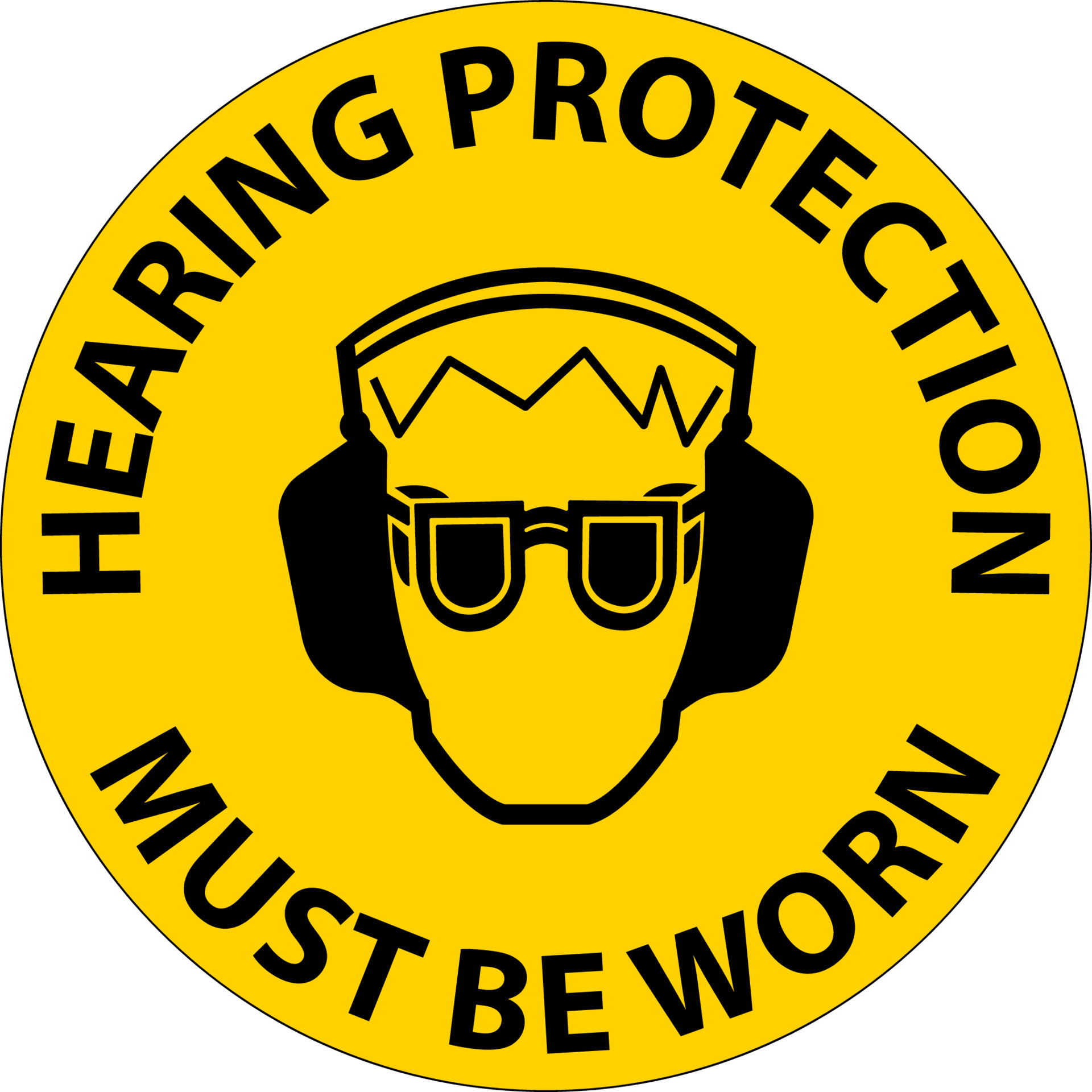 Caution Hearing Protection Must Be Worn Sign On White Background