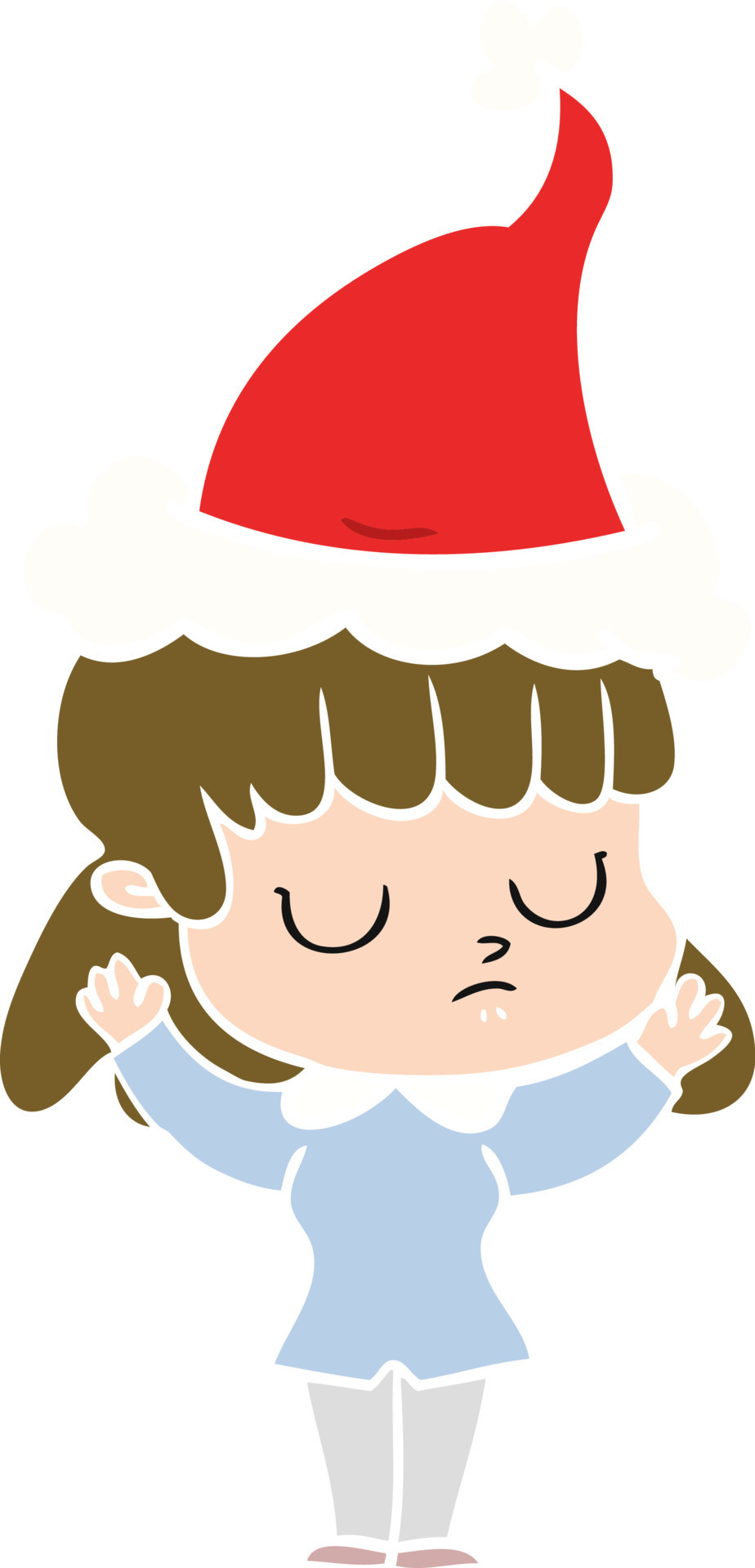 flat color illustration of a indifferent woman wearing santa hat ...