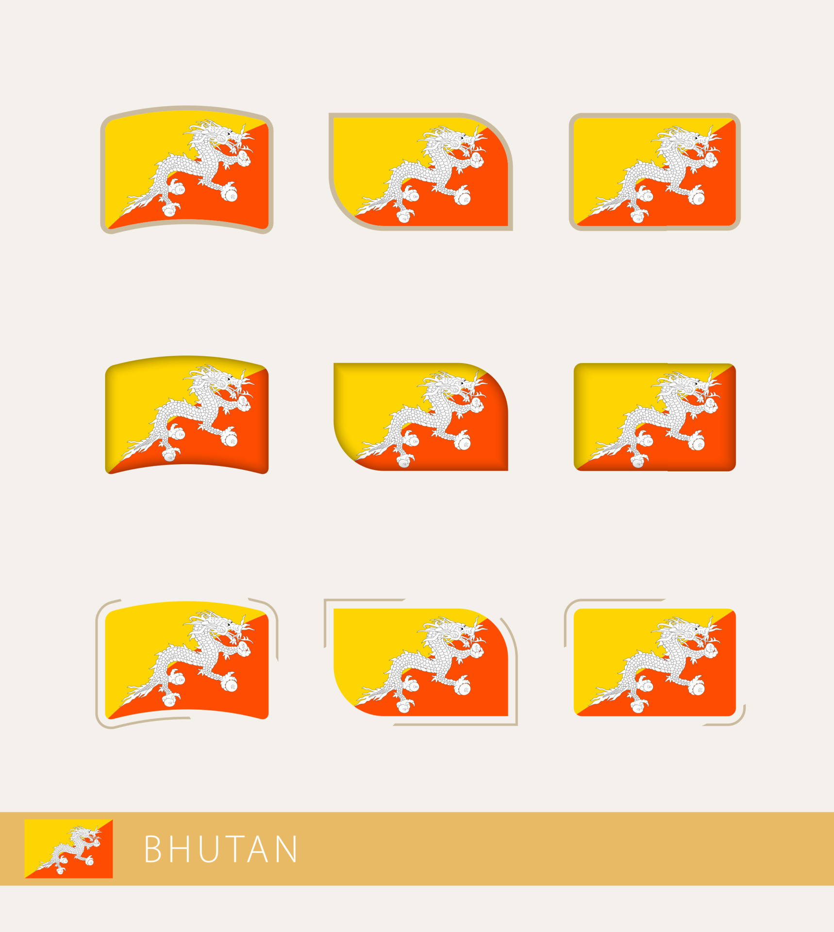 Vector flags of Bhutan, collection of Bhutan flags. 11690666 Vector Art ...
