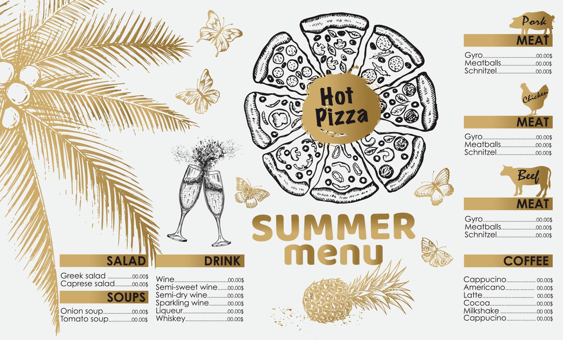 Restaurant summer menu design. Hand drawn illustrations. 11697003 ...