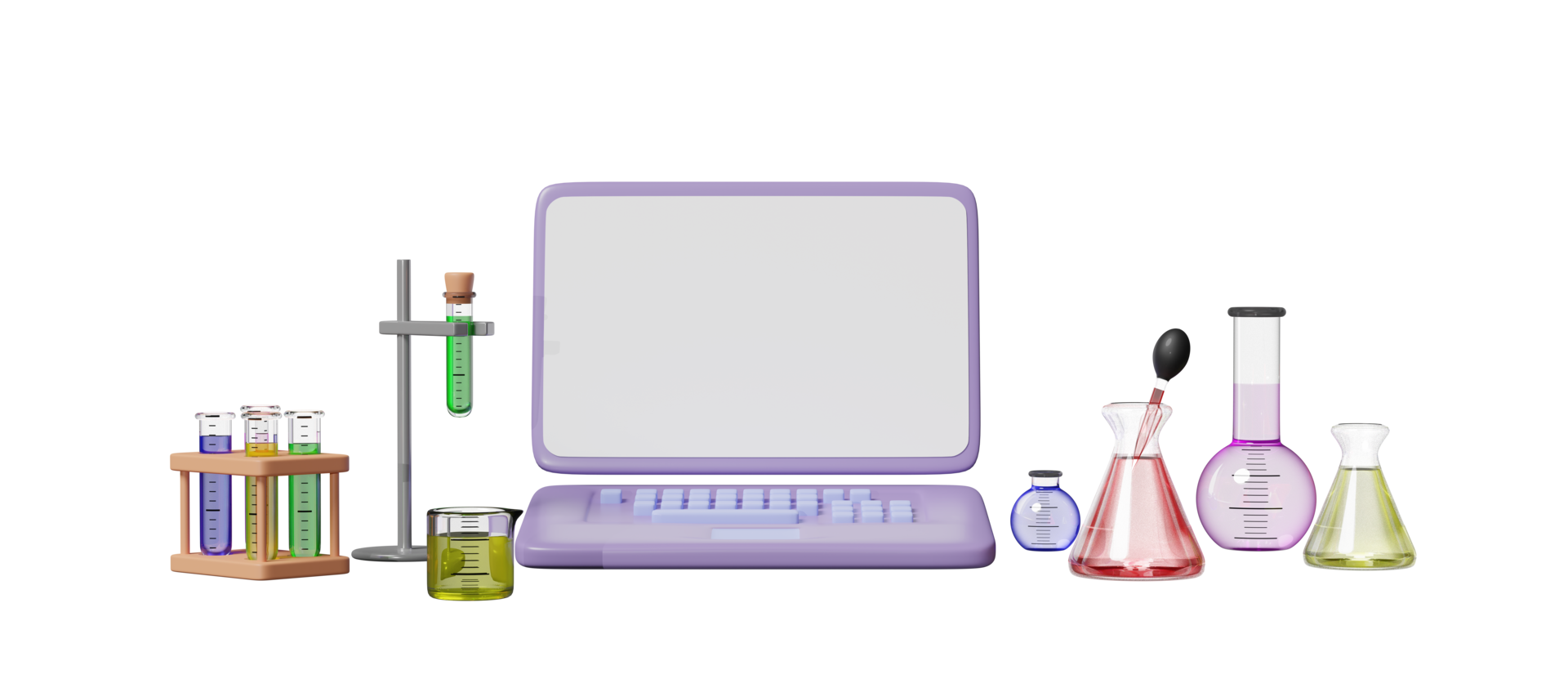 3d Laptop Computer With Beaker Test Tube Science Experiment Kit Space Isolated Room Online