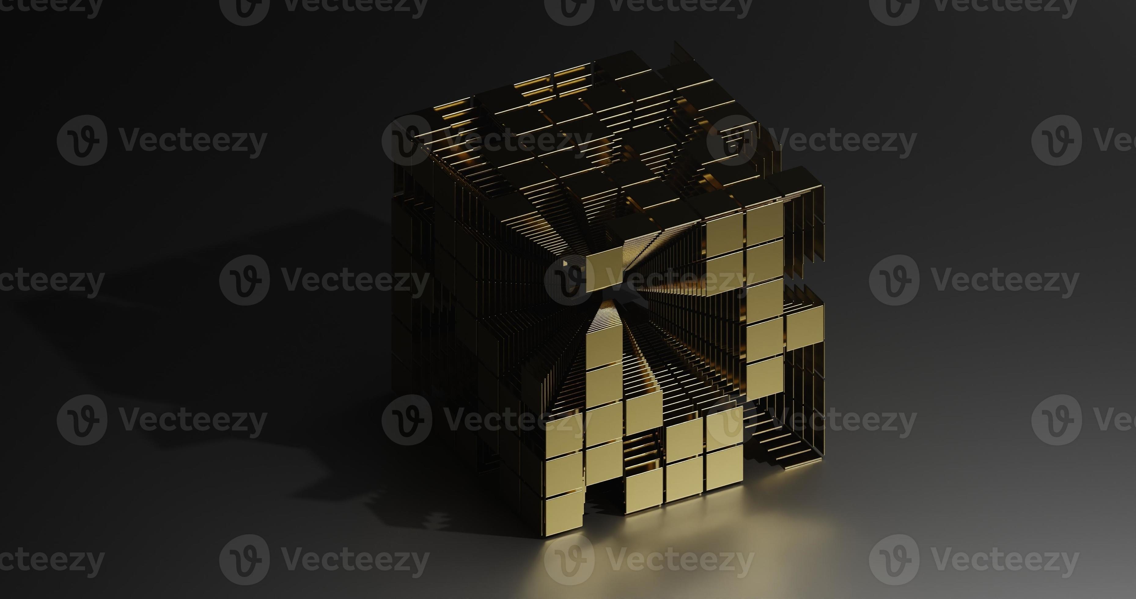 abstract background using cubes composed of overlapping square pattern facing outward with gold ...