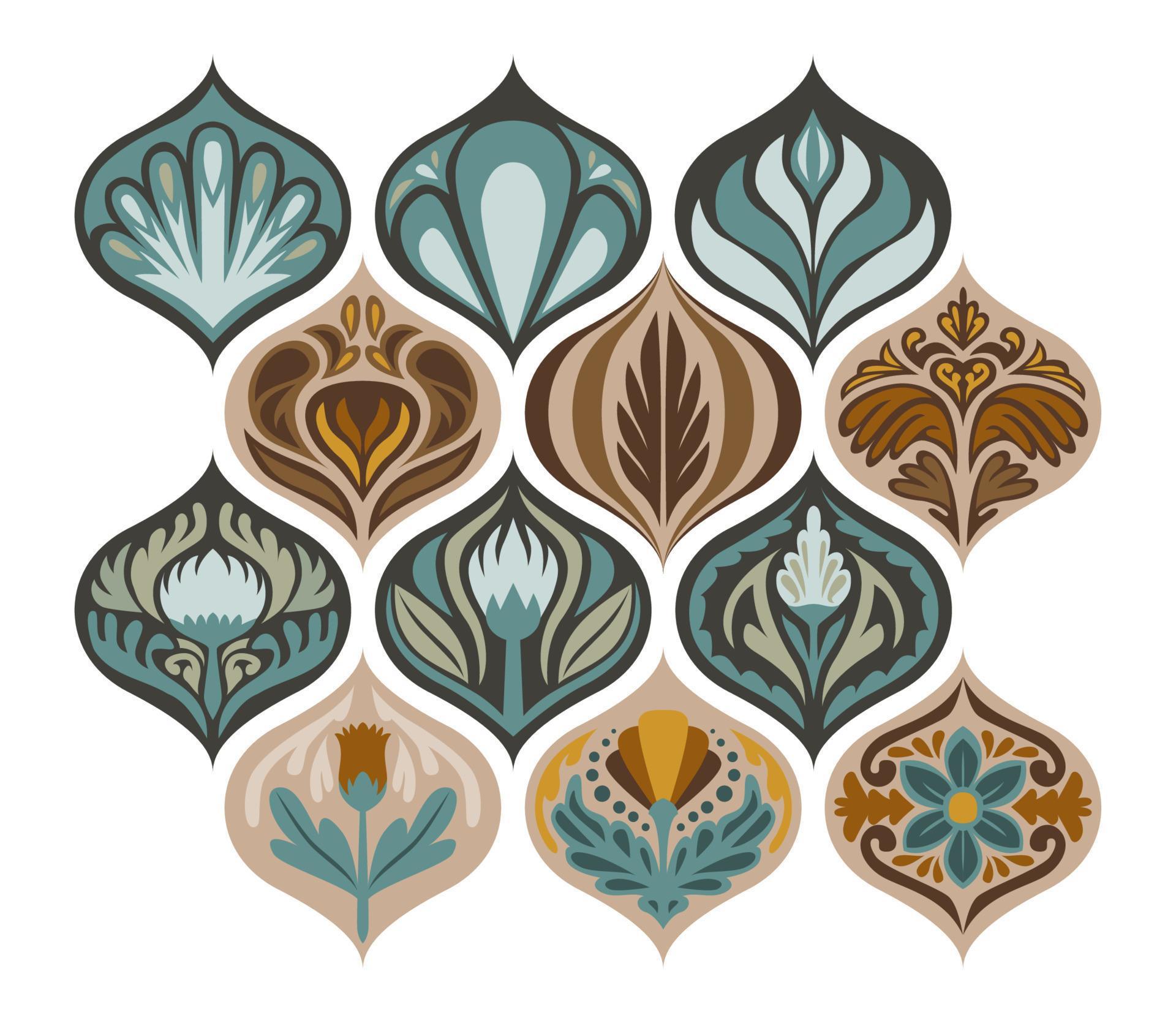 Ogee Flower Vector tile seamless pattern, Lisbon floral mosaic ...