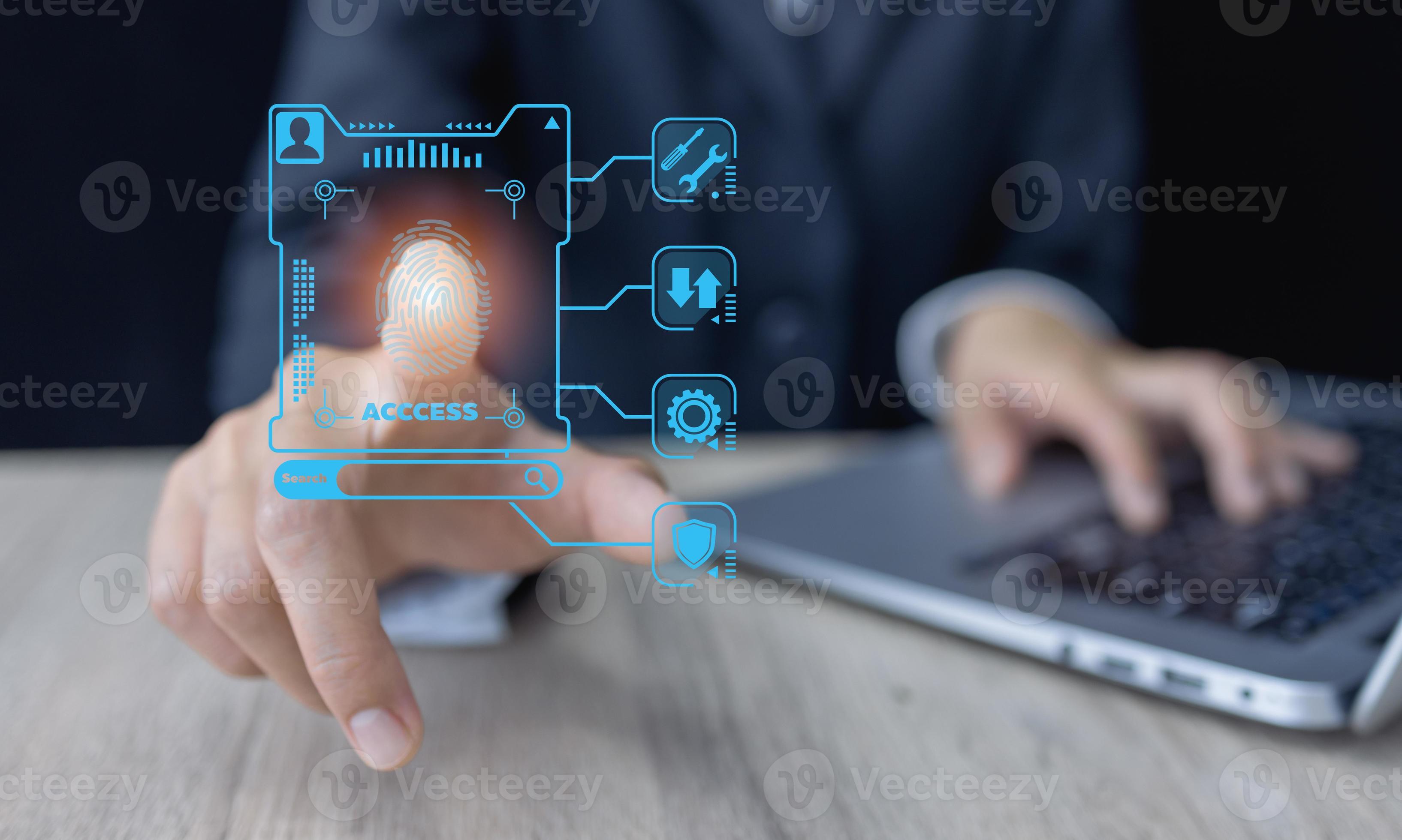 Fingerprint scan provides security access with biometrics identification. Business Technology ...